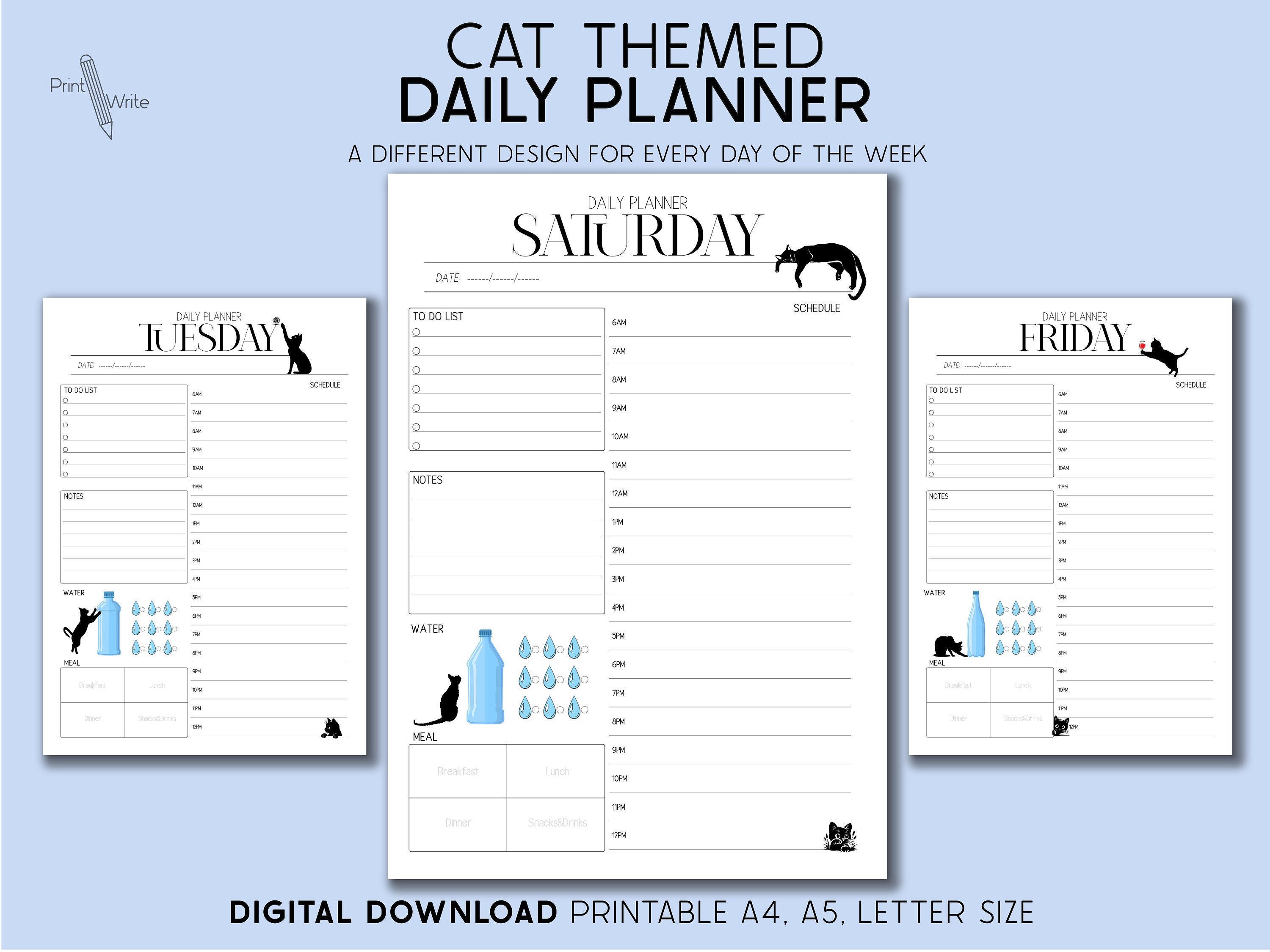 Cat Themed Daily Planner.undated Simple Planner Pages With Different ...