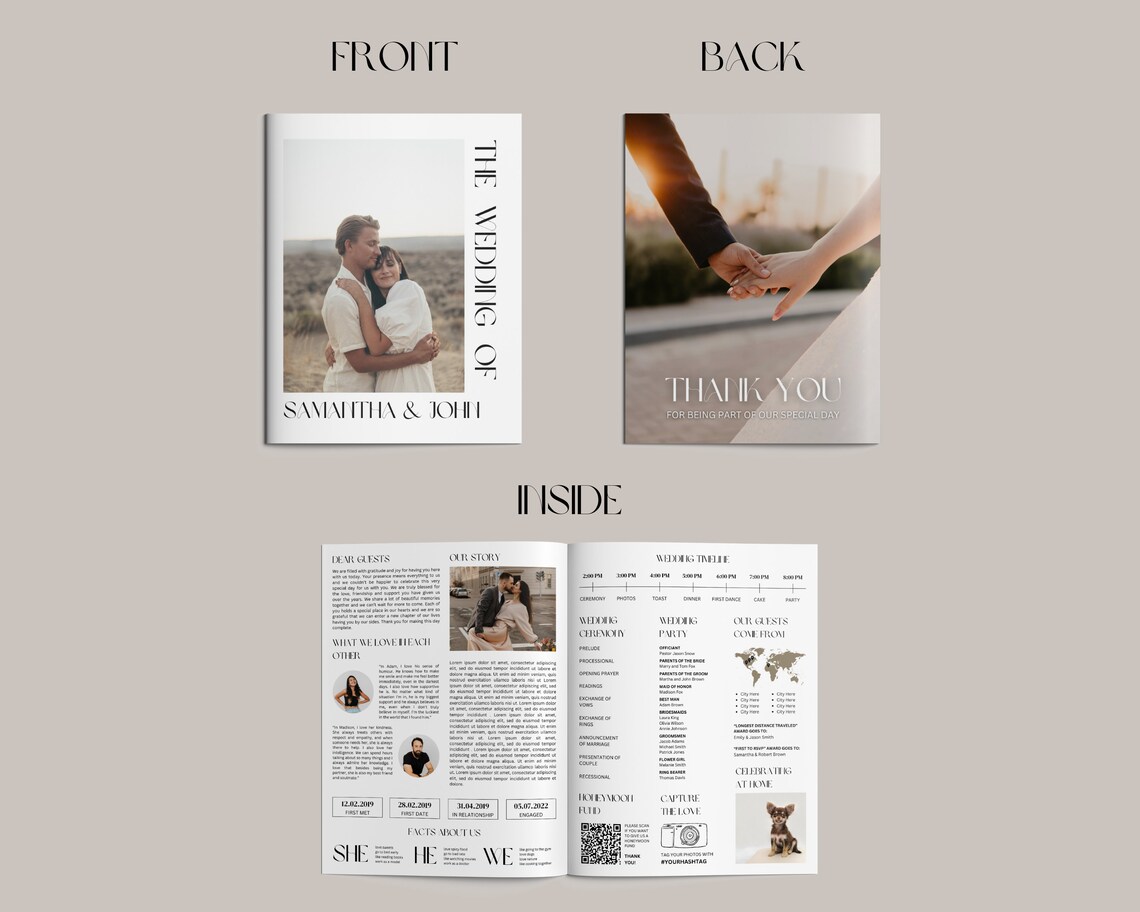 4 Pages Wedding Magazine Template, Folded Wedding Program Template ...
