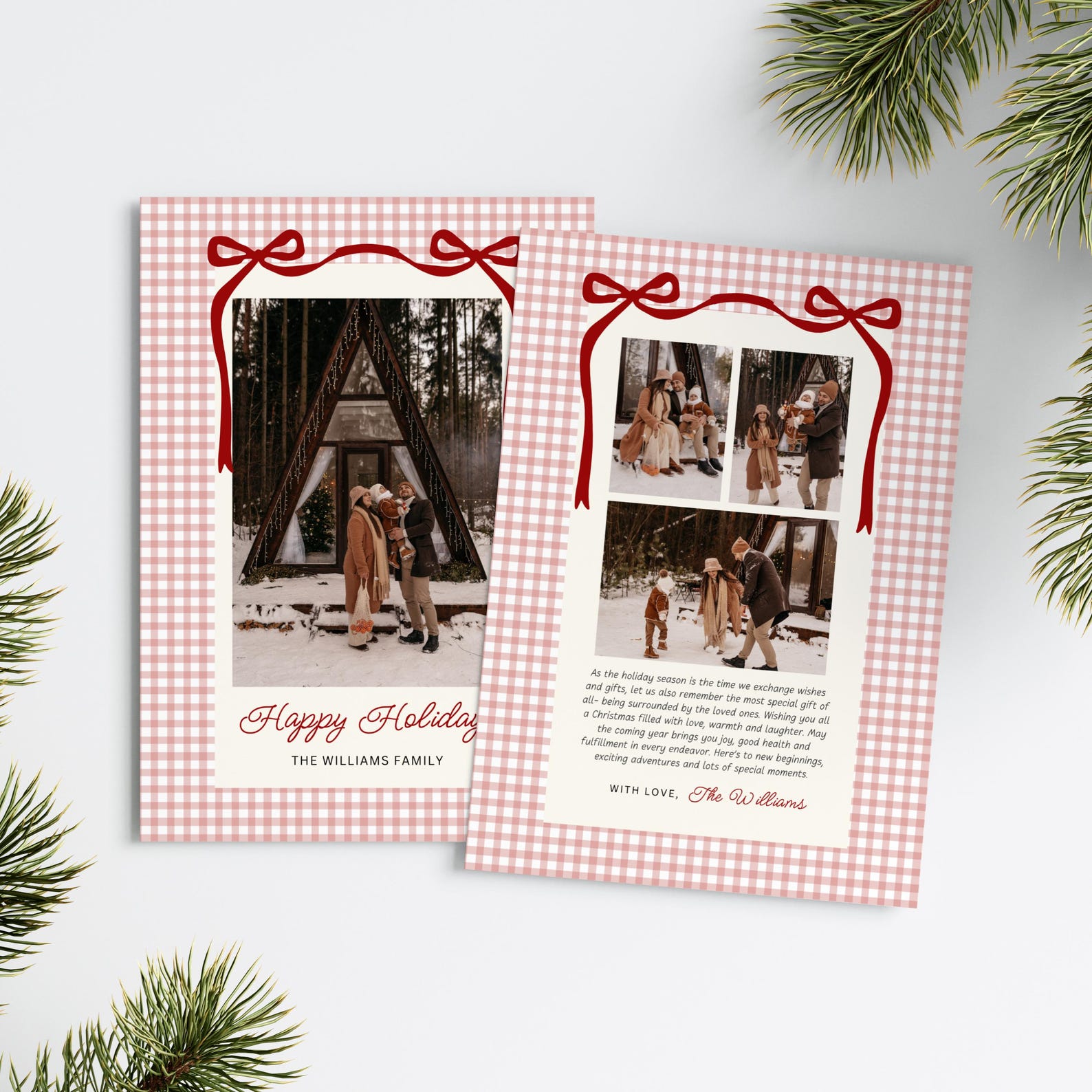 Christmas Family Photo Card Template, Printable Holiday Card With Bow ...