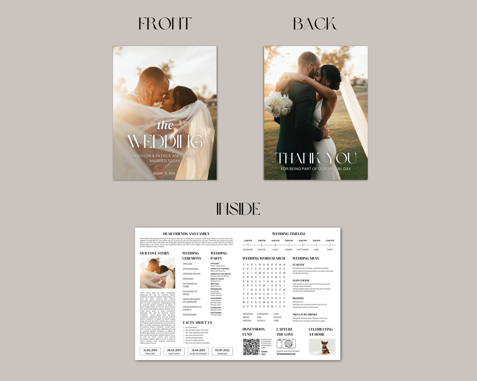 4 Pages Wedding Magazine Template, Folded Wedding Program Template ...