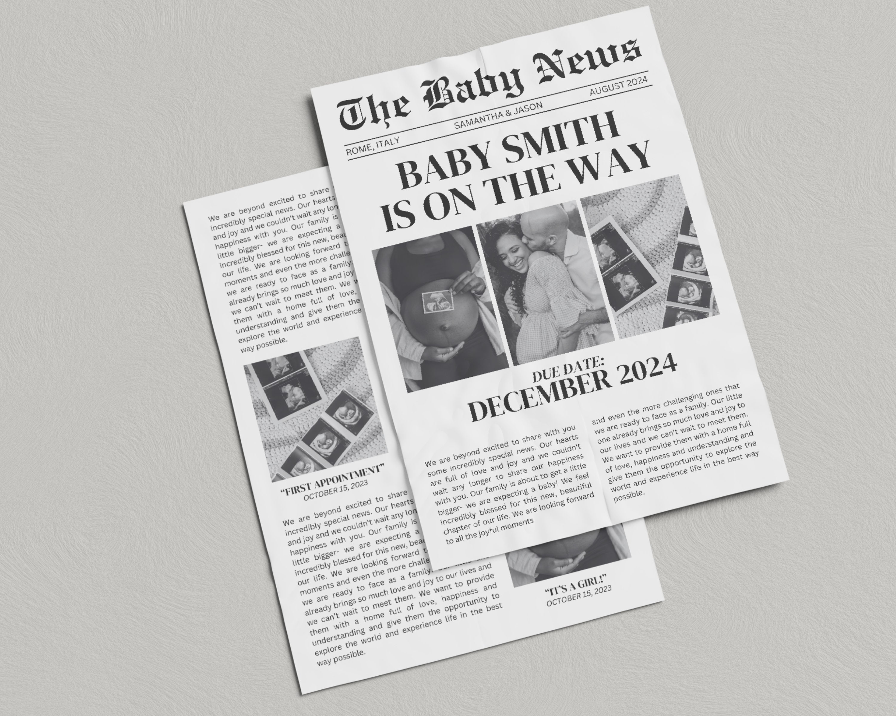 Pregnancy Announcement Newspaper Template, Baby Announcement Newspaper ...