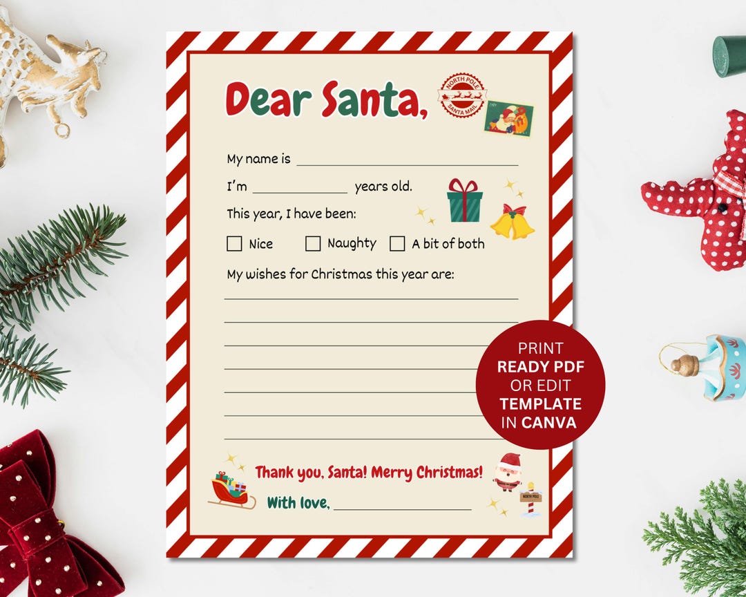 Letter to Santa Editable: Printable Christmas Wish List for Kids (PDF ...
