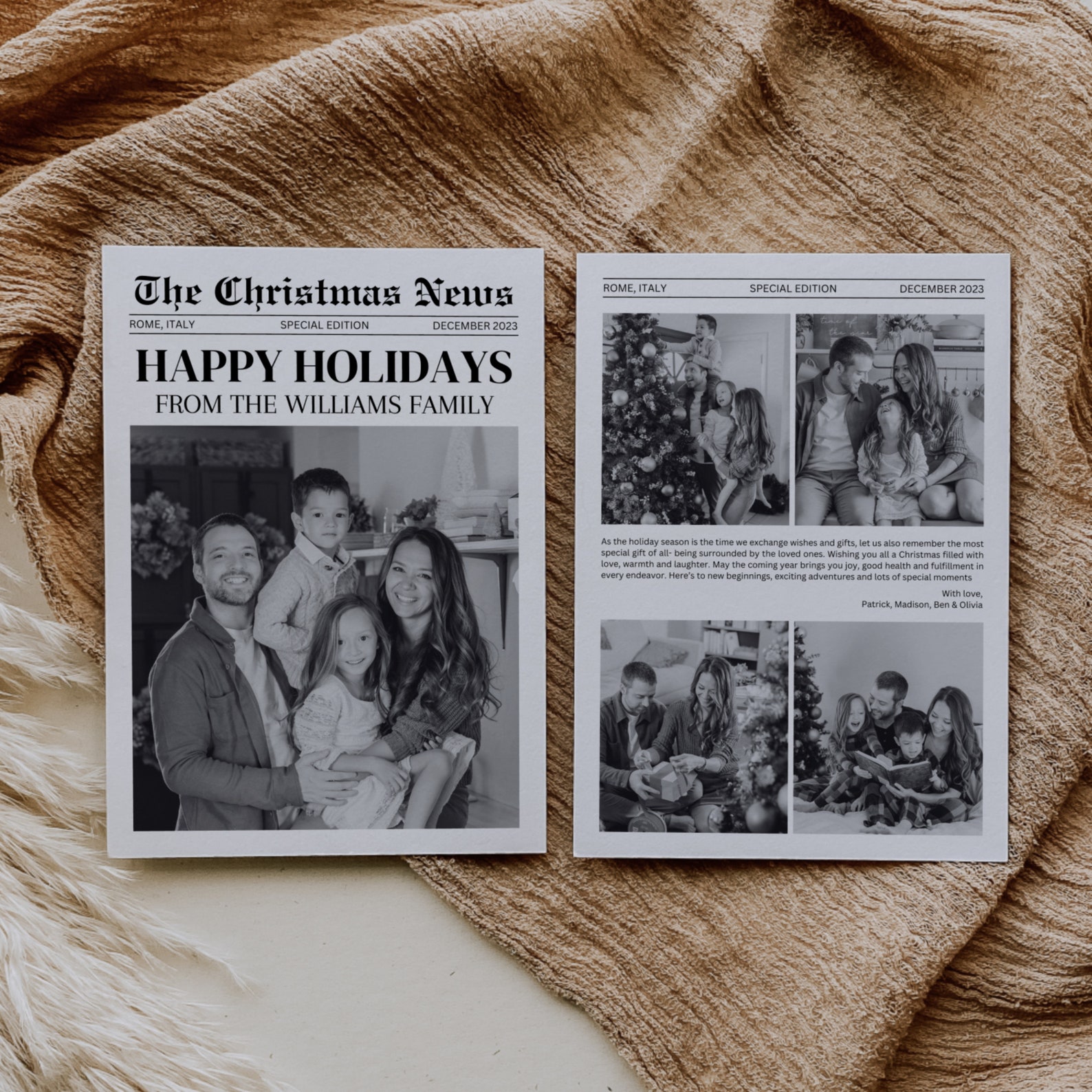 Newspaper Holiday Card Template, Printable Holiday Card Template, Photo ...