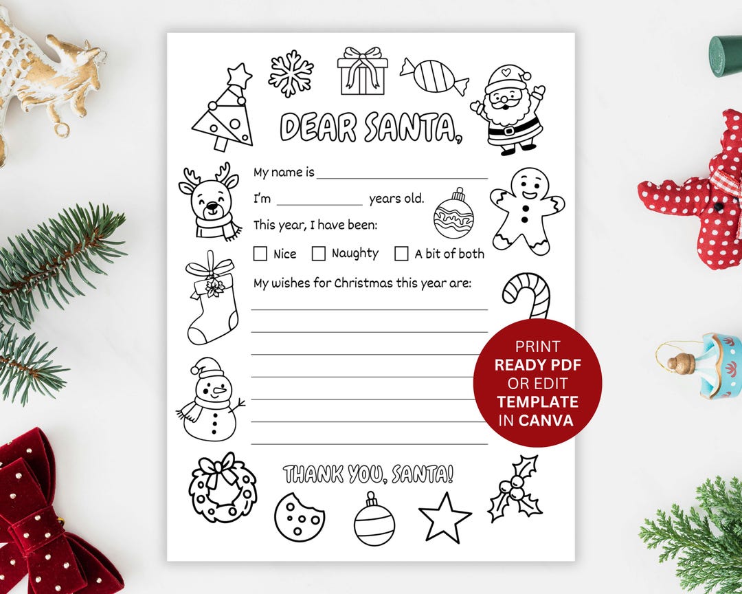 Letter to Santa Coloring Page Printable: Christmas Wish List for Kids ...