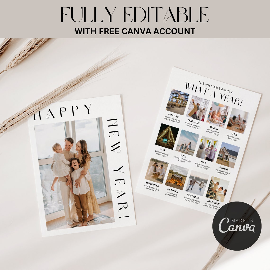 New Year Card Template, Year in Review Card Template, What A Year Card ...