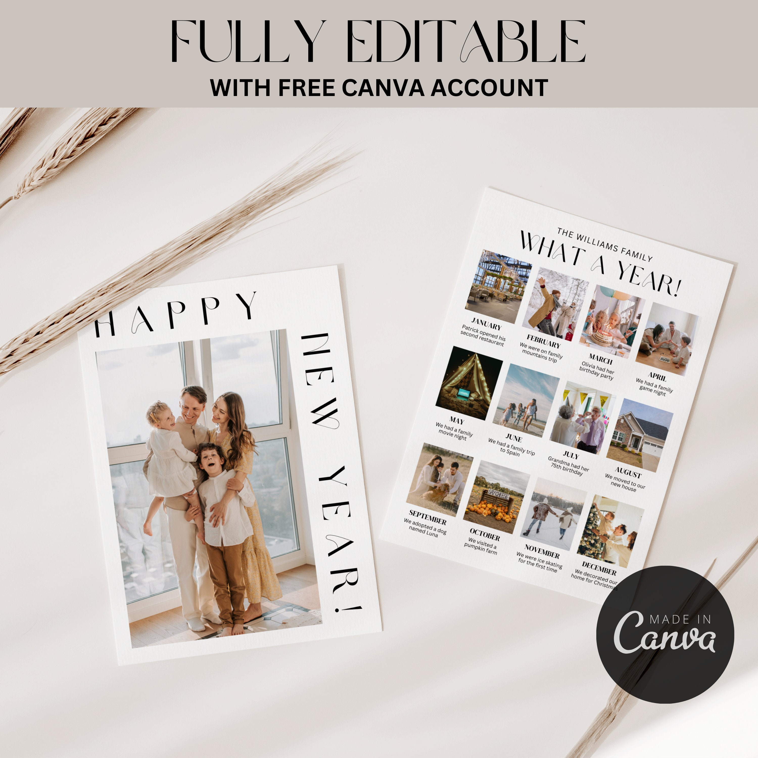 New Year Card Template, Year in Review Card Template, What A Year Card ...