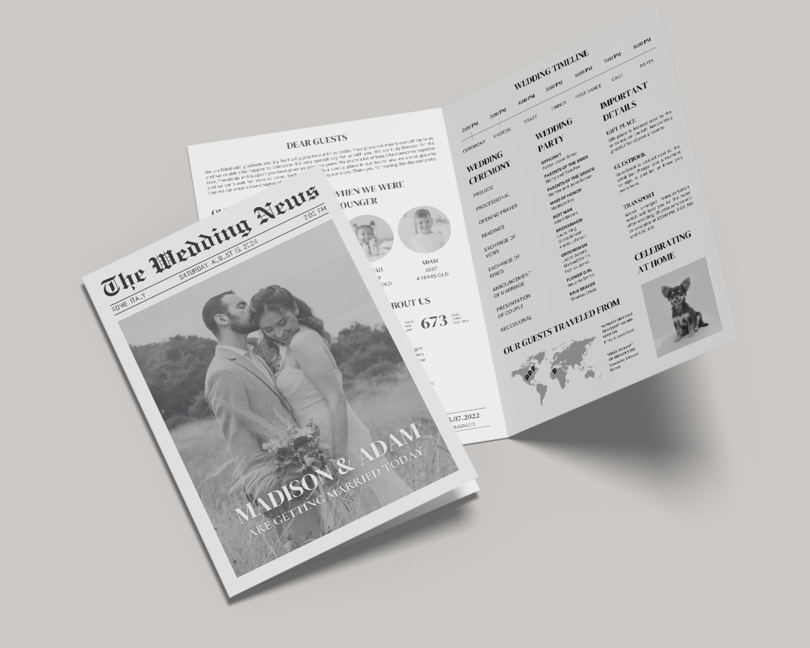 Folded Newspaper Wedding Program Template Editable Wedding - Etsy