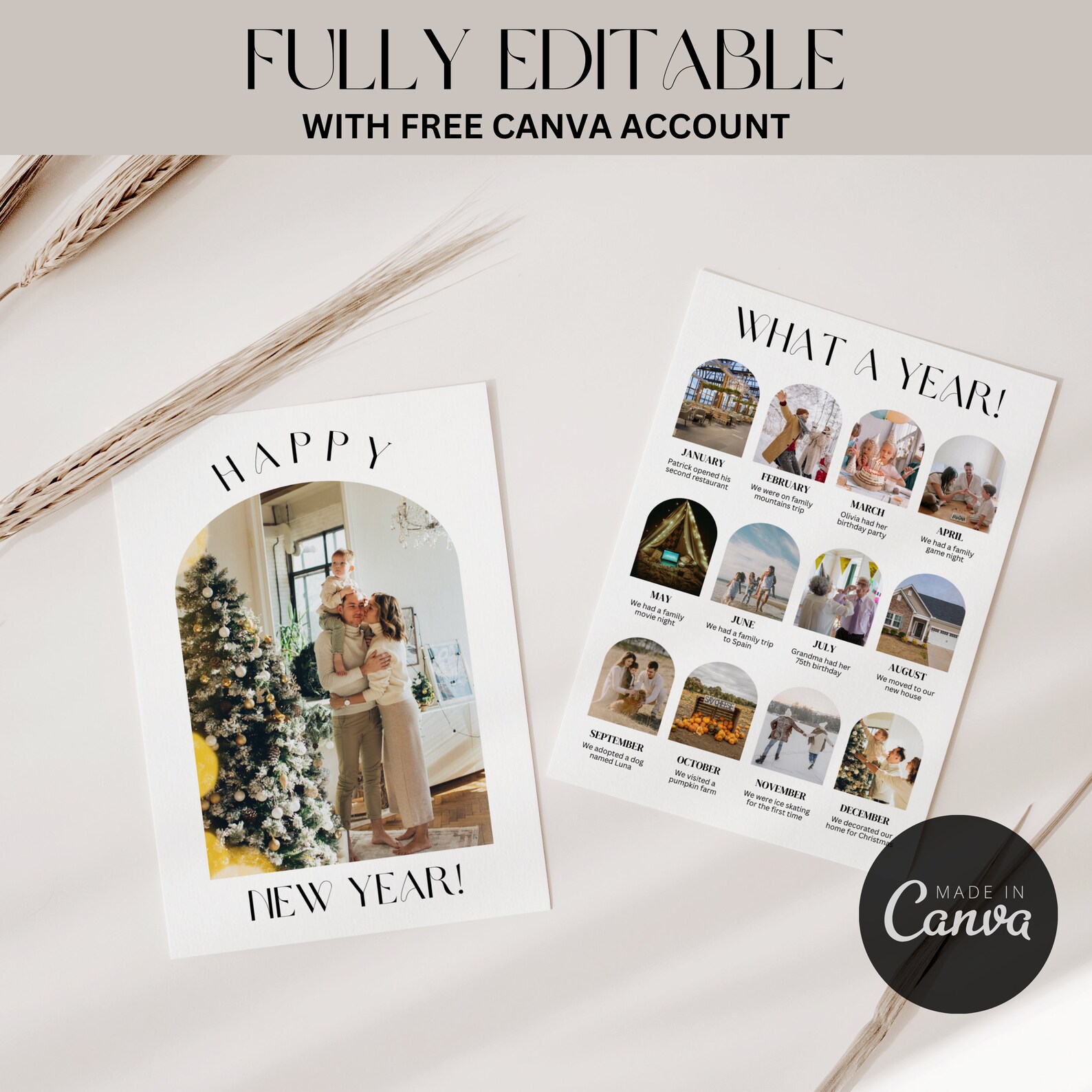 New Year Card Template, Year in Review Card Template, What A Year Card ...