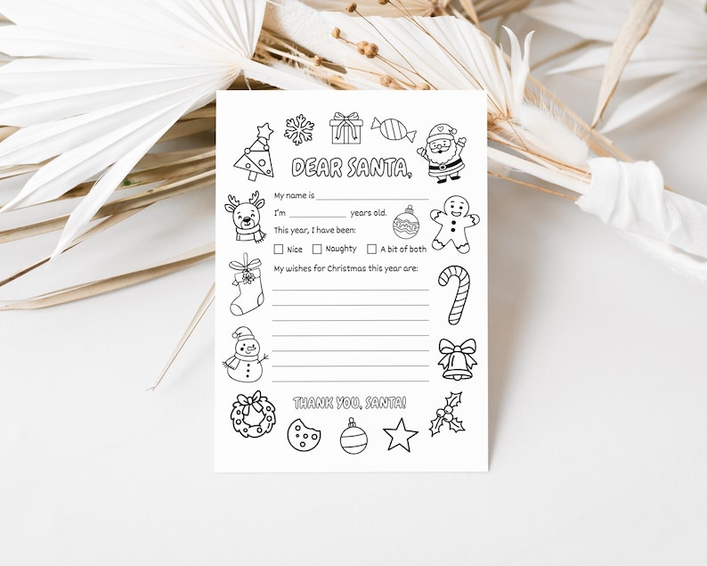Letter to Santa Coloring Page Printable: Christmas Wish List for Kids ...