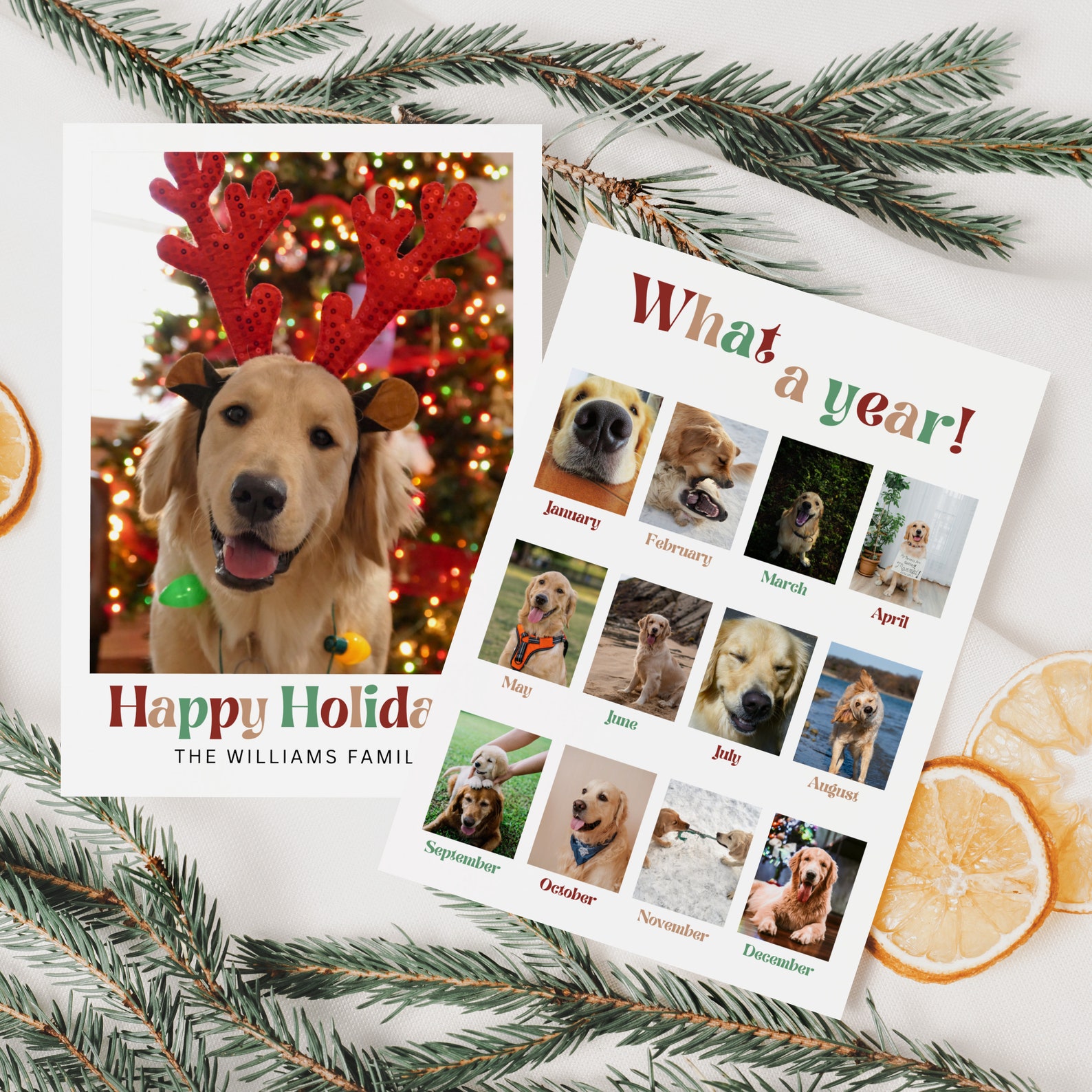 Dog Photo Christmas Card Template, Dog Year in Review Photo Card, Pet ...