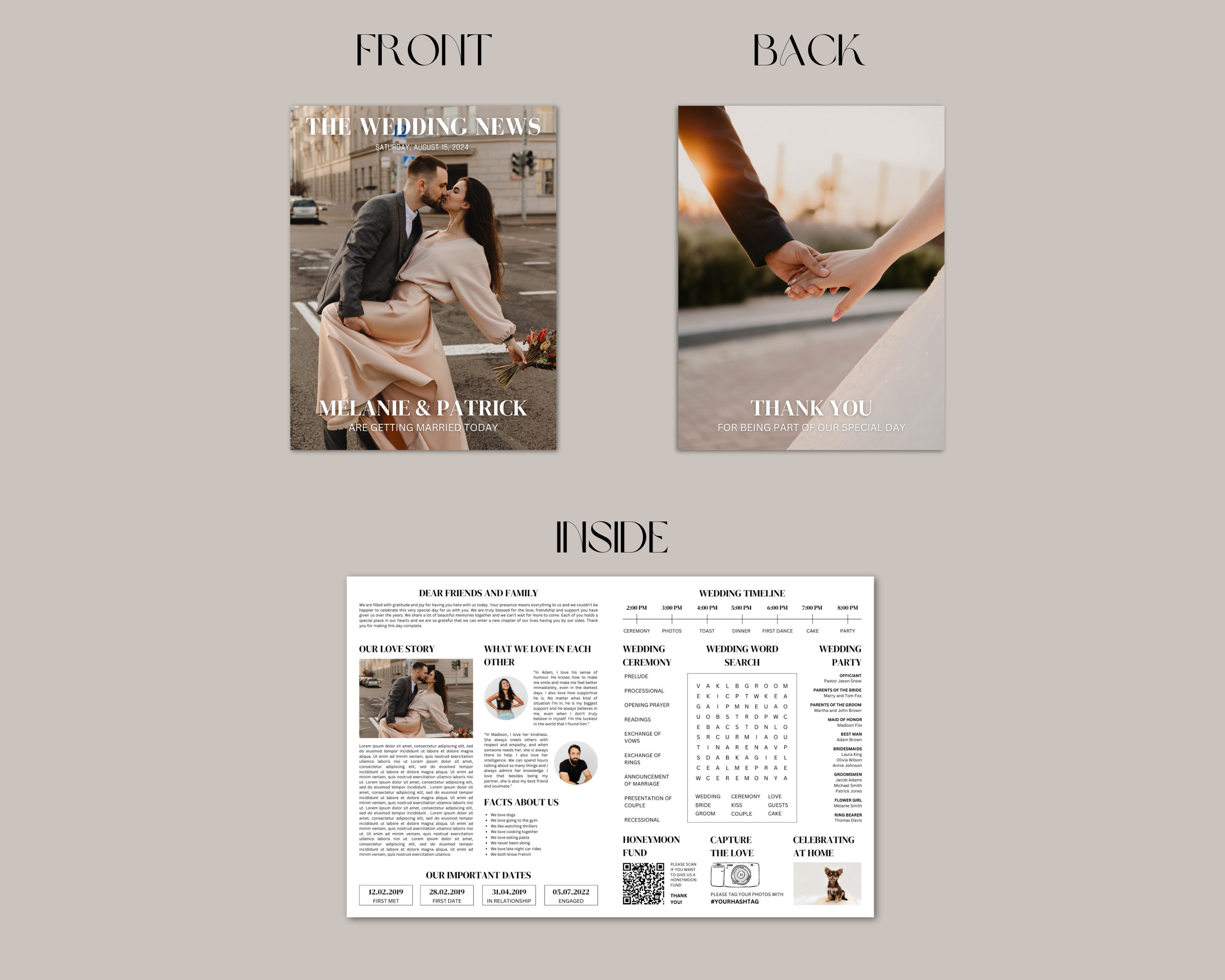 4 Pages Wedding Magazine Template, Folded Wedding Program Template ...
