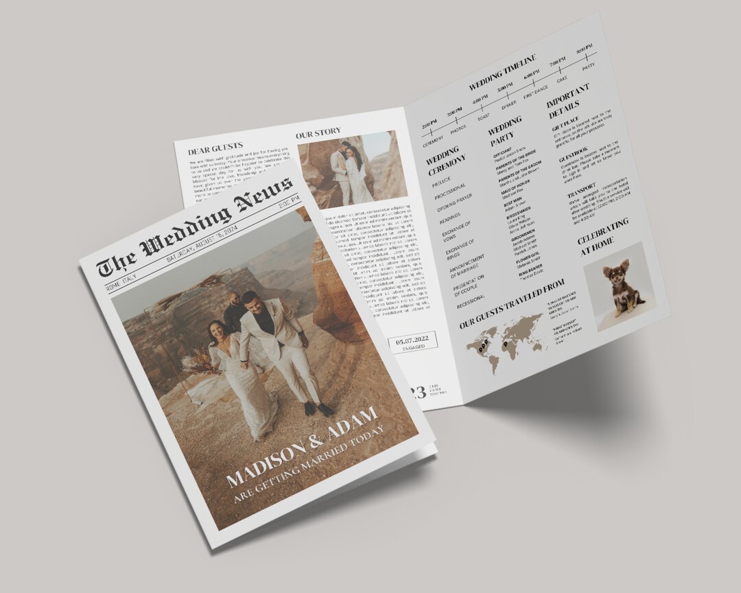 Newspaper Wedding Program Template, Folded Wedding Ceremony Program ...