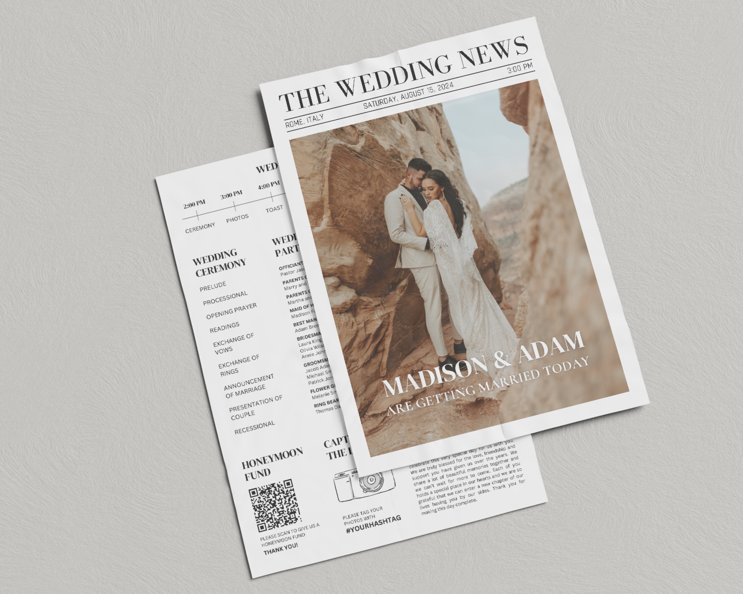 Newspaper Wedding Program Template, Editable Wedding Ceremony Program ...