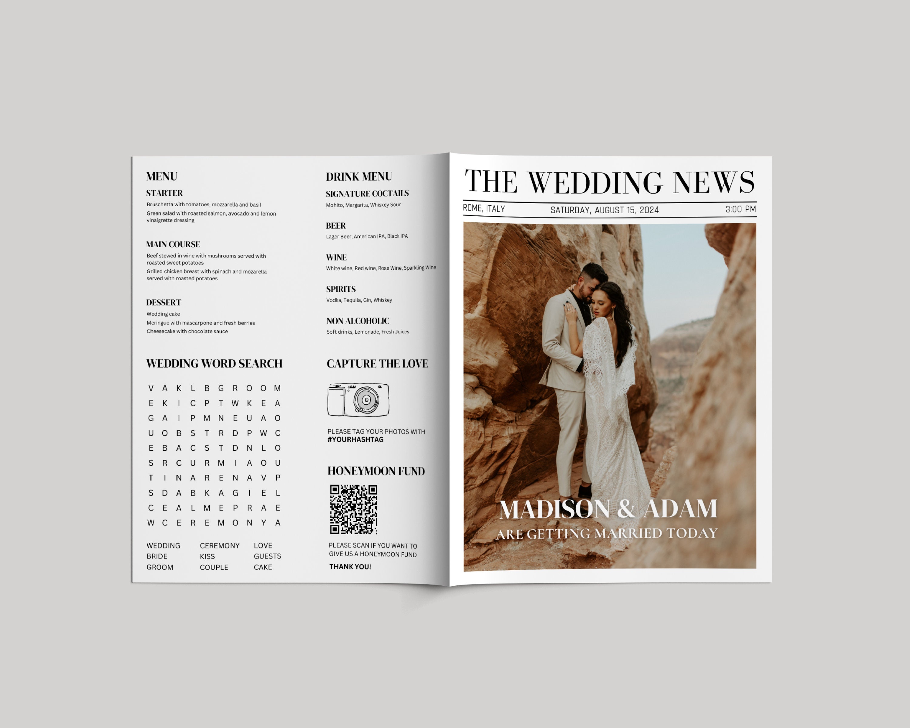 Newspaper Wedding Program Template, Folded Wedding Ceremony Program ...