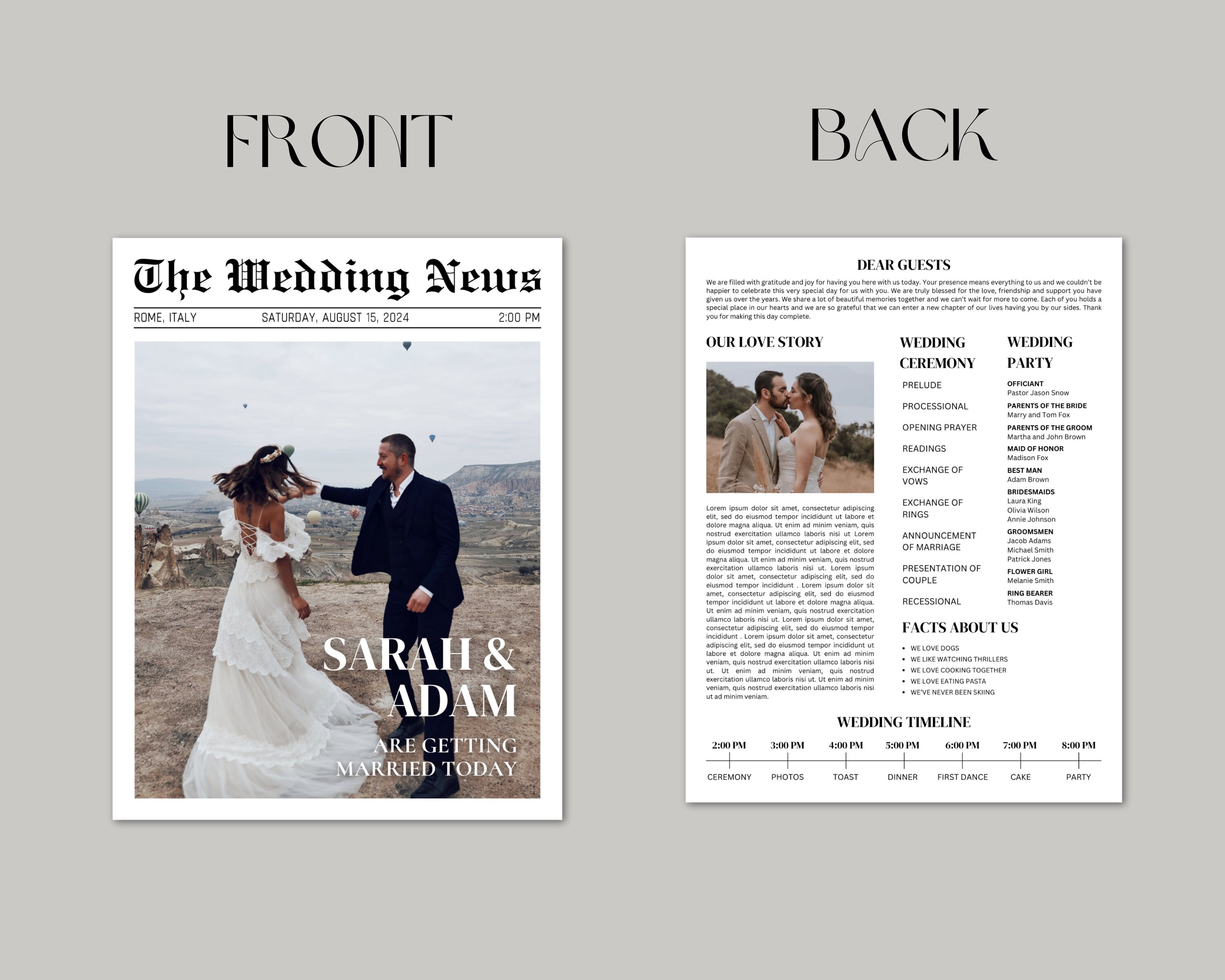 Newspaper Wedding Program Template Editable Wedding Ceremony - Etsy