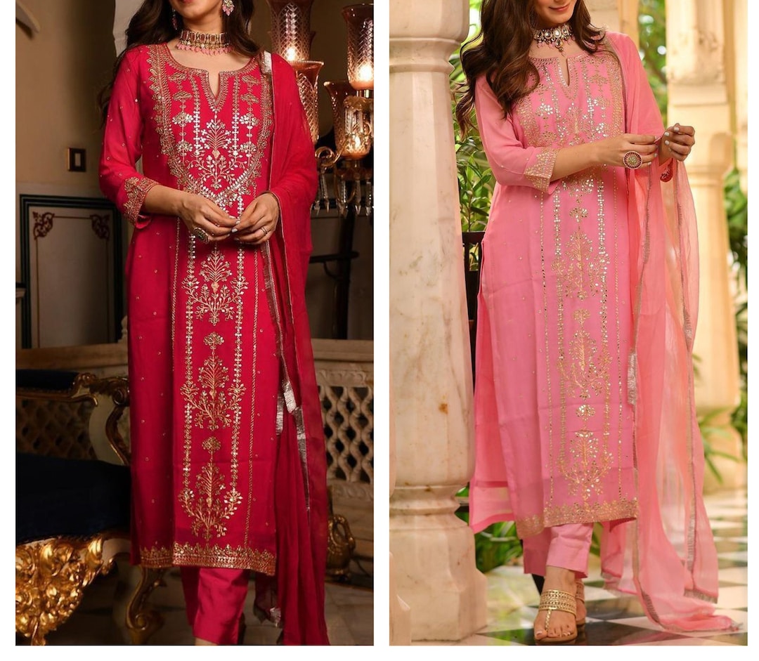 BEAUTIFUL INDIAN Style Party Wear GEORGETTE Kurta Pant Set With Dupatta ...