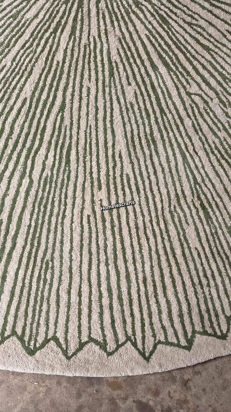 Sage Green Round Area Rug | Modern Sunburst Design - Etsy