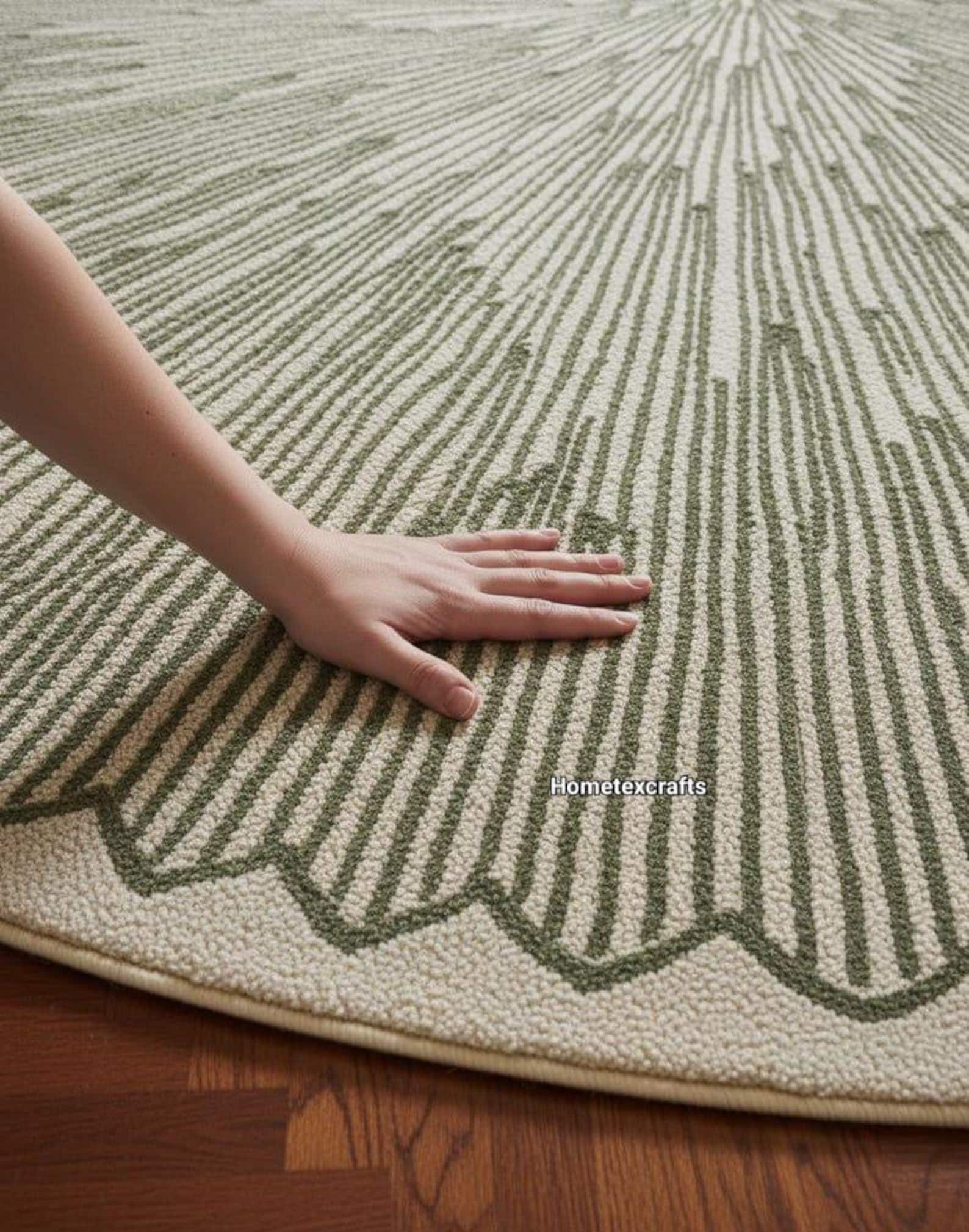 Sage Green Round Area Rug | Modern Sunburst Design - Etsy