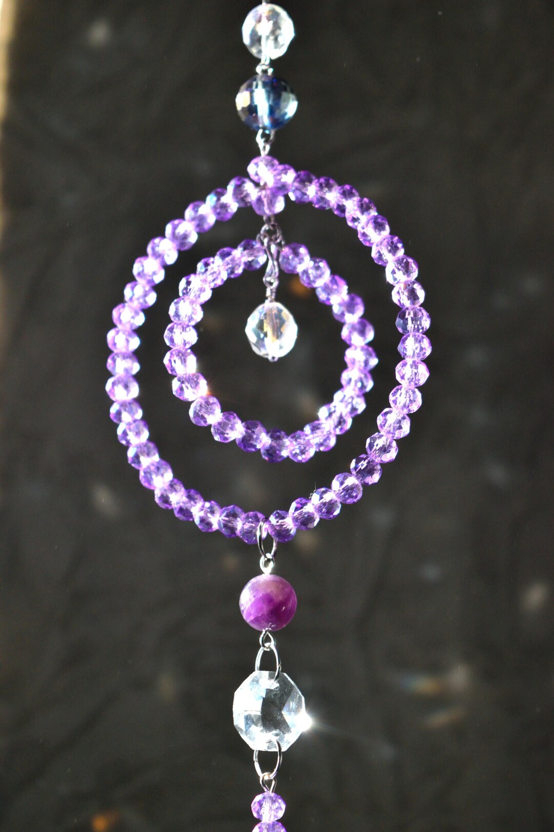 Amethyst Crystal Suncatcher – Boho Window Hanging With Prism and Purple ...
