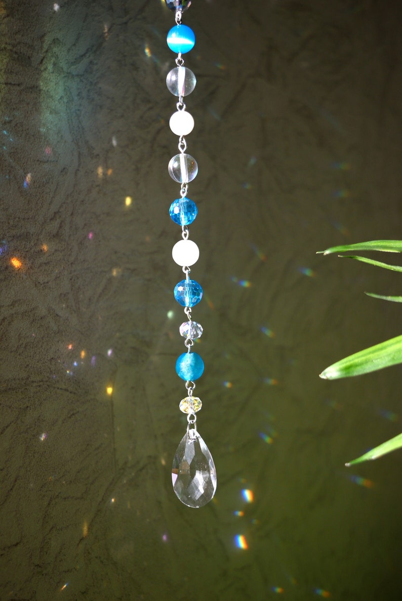 Blue Suncatcher, Blue and White Beaded Window Decor, Rainbow Maker ...