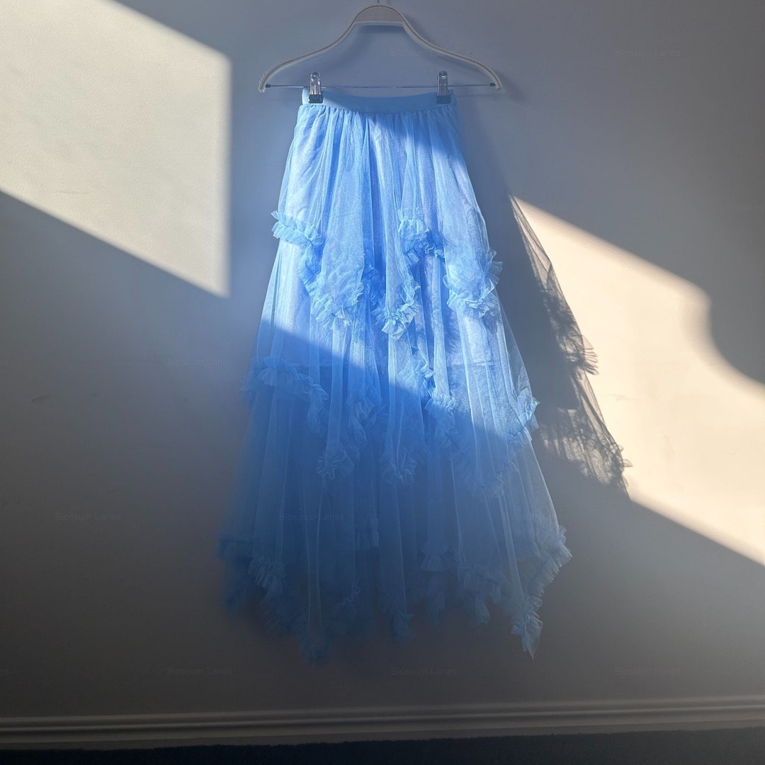 Blue Fairy Tulle Skirt Ruffle Tulle Midi Skirt Layered Renaissance ...