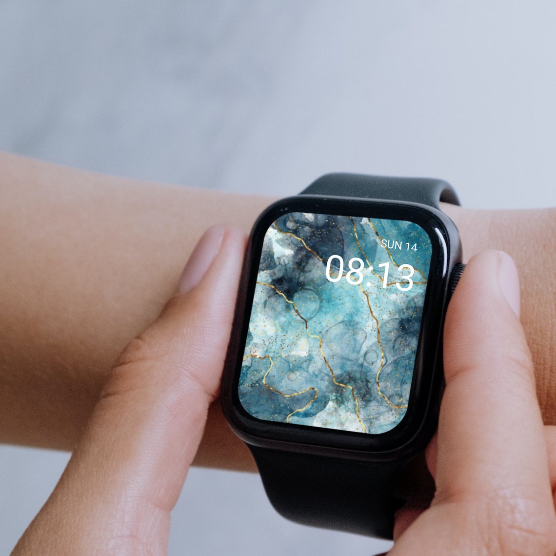 Blue Gold Marble Apple Watch Wallpaper Abstract Smartwatch - Etsy
