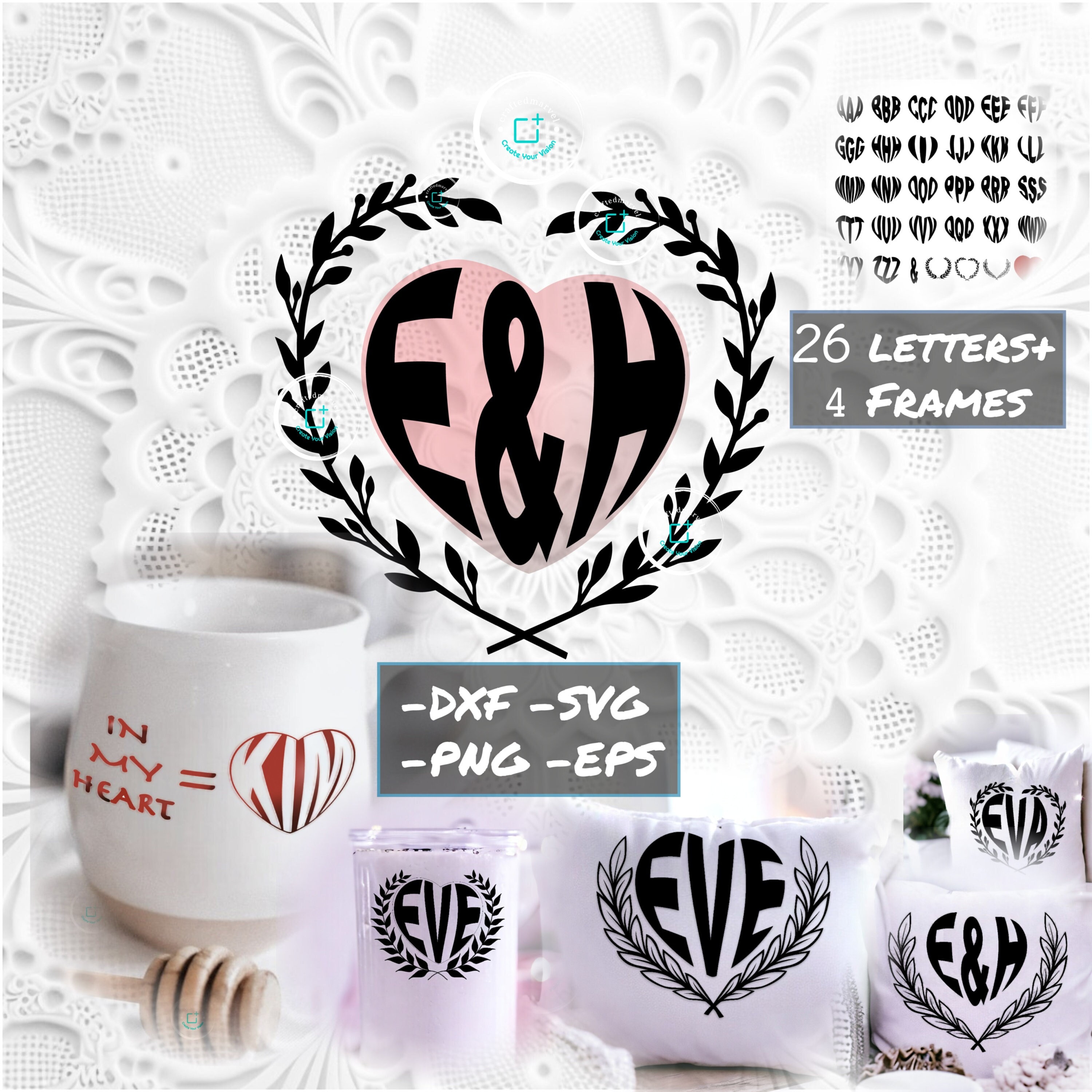 Heart Letters Svg, Initial Monogram Svg, Letter Font, Alphabet Svg ...
