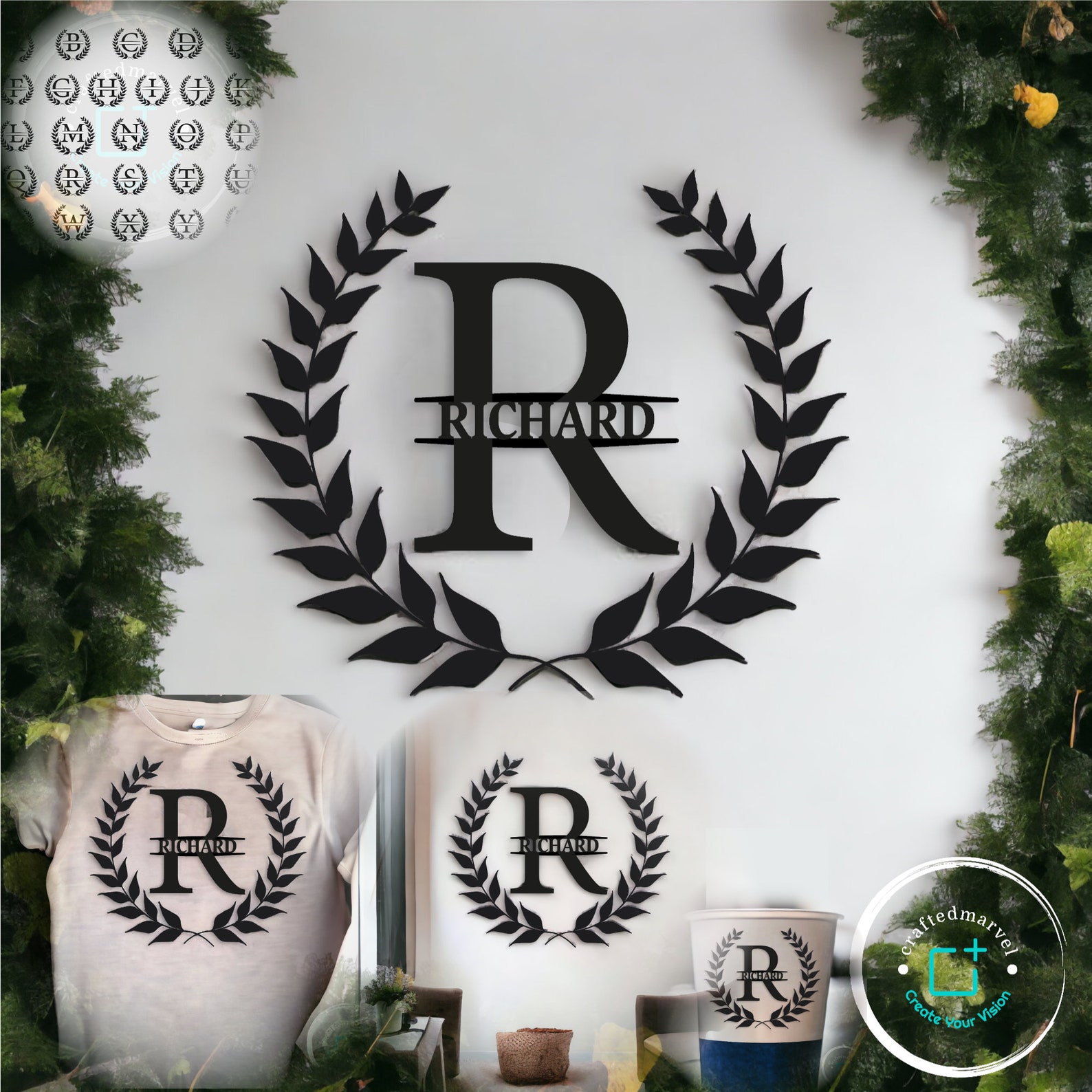 Split Monogram SVG/DXF/PNG, Split Monogram Frame Alphabet, Family ...