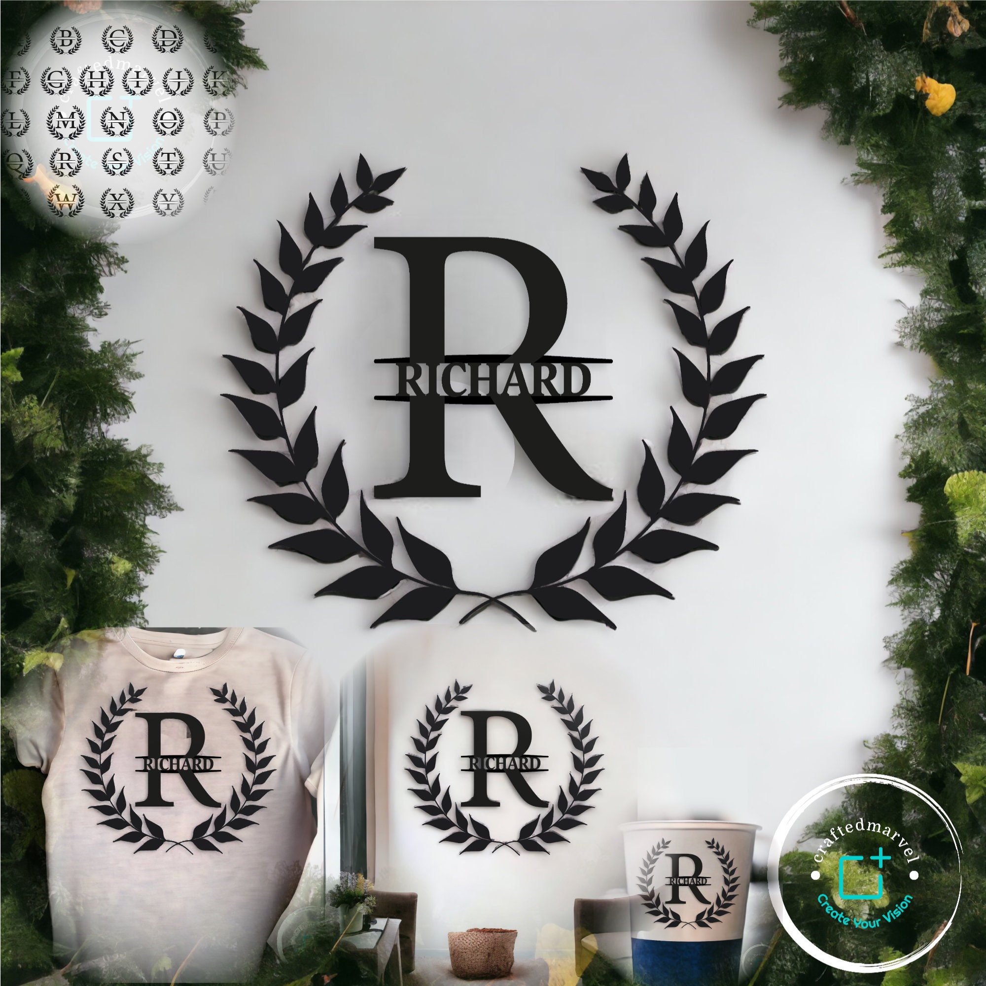 Split Monogram SVG/DXF/PNG, Split Monogram Frame Alphabet, Family ...