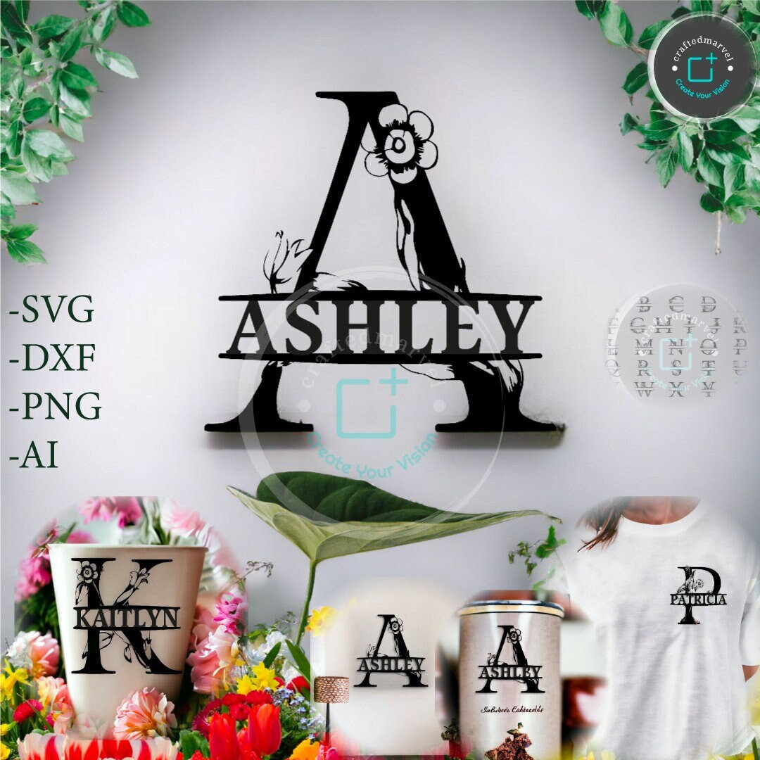 Split Monogram SVG/DXF/PNG, Flower Letter Font, Split Floral Alphabet ...
