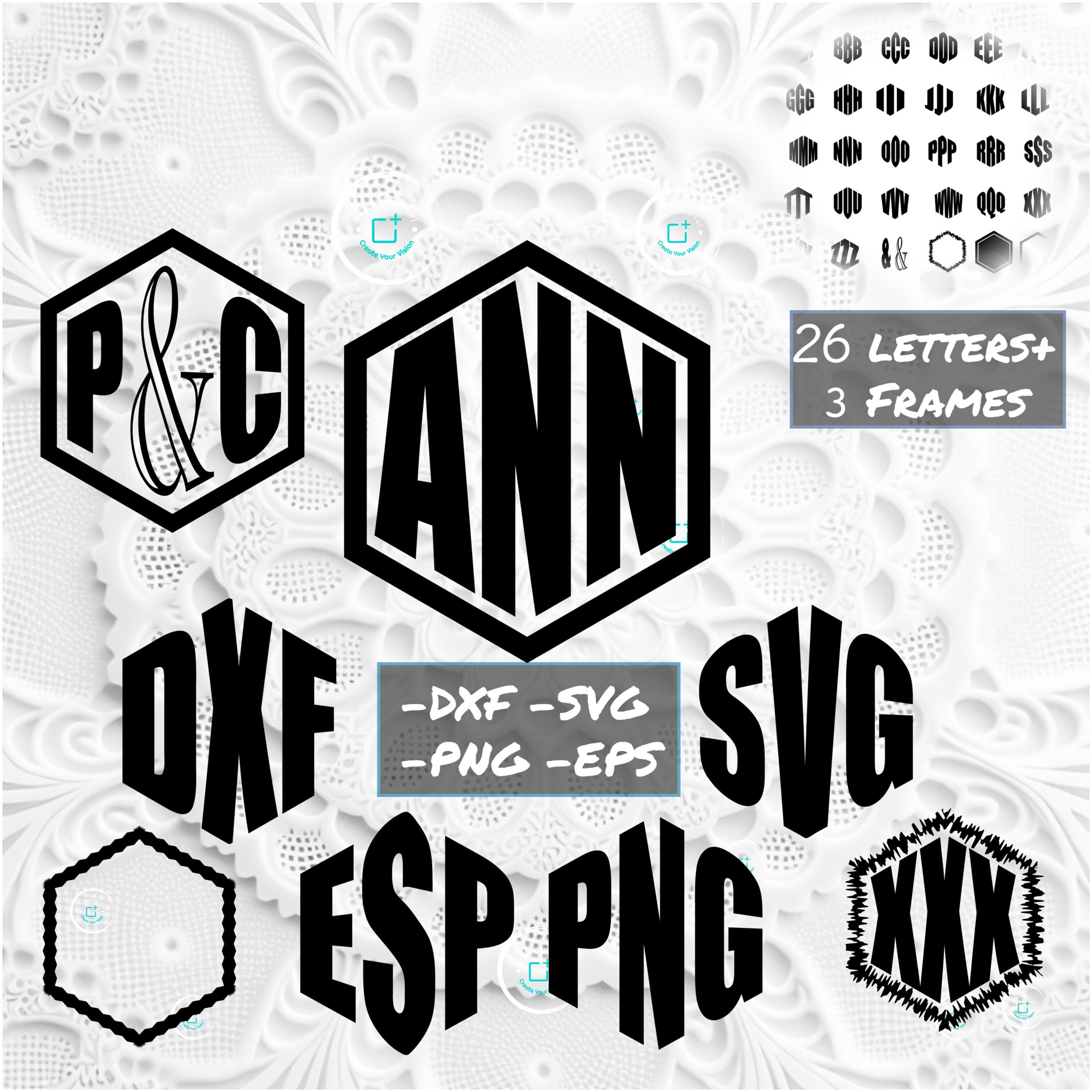Hexagon Letters Svg, Initial Monogram Svg, Letter Font, Alphabet Svg ...