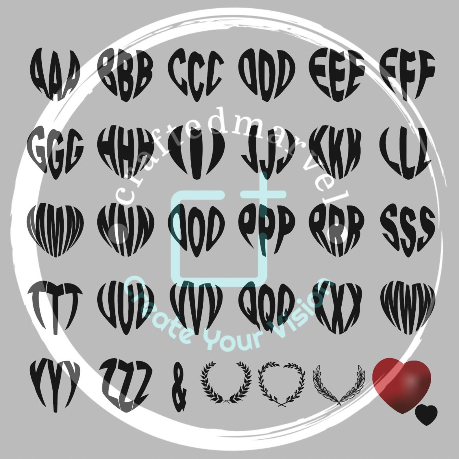 Heart Letters Svg, Initial Monogram Svg, Letter Font, Alphabet Svg ...
