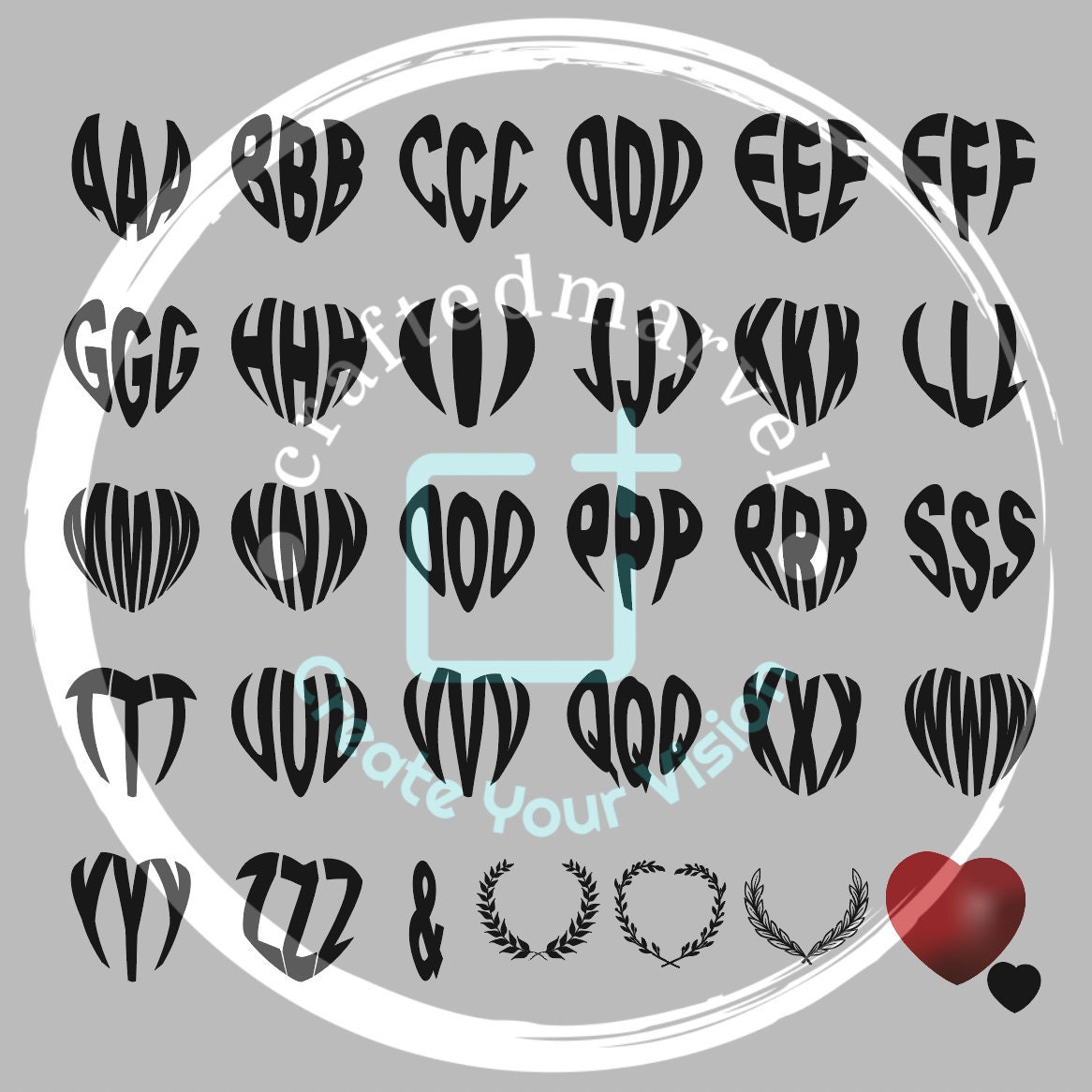 Heart Letters Svg, Initial Monogram Svg, Letter Font, Alphabet Svg ...