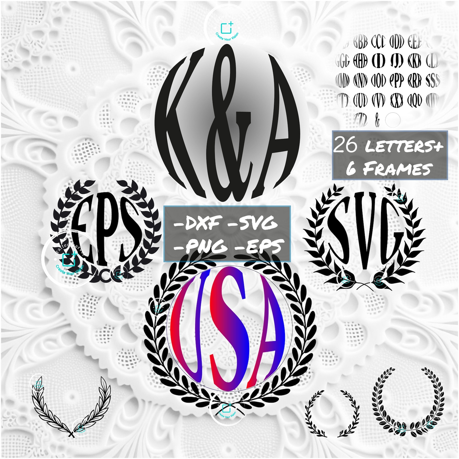 Circular Letters Svg, Initial Monogram Svg, Letter Font, Alphabet Svg ...