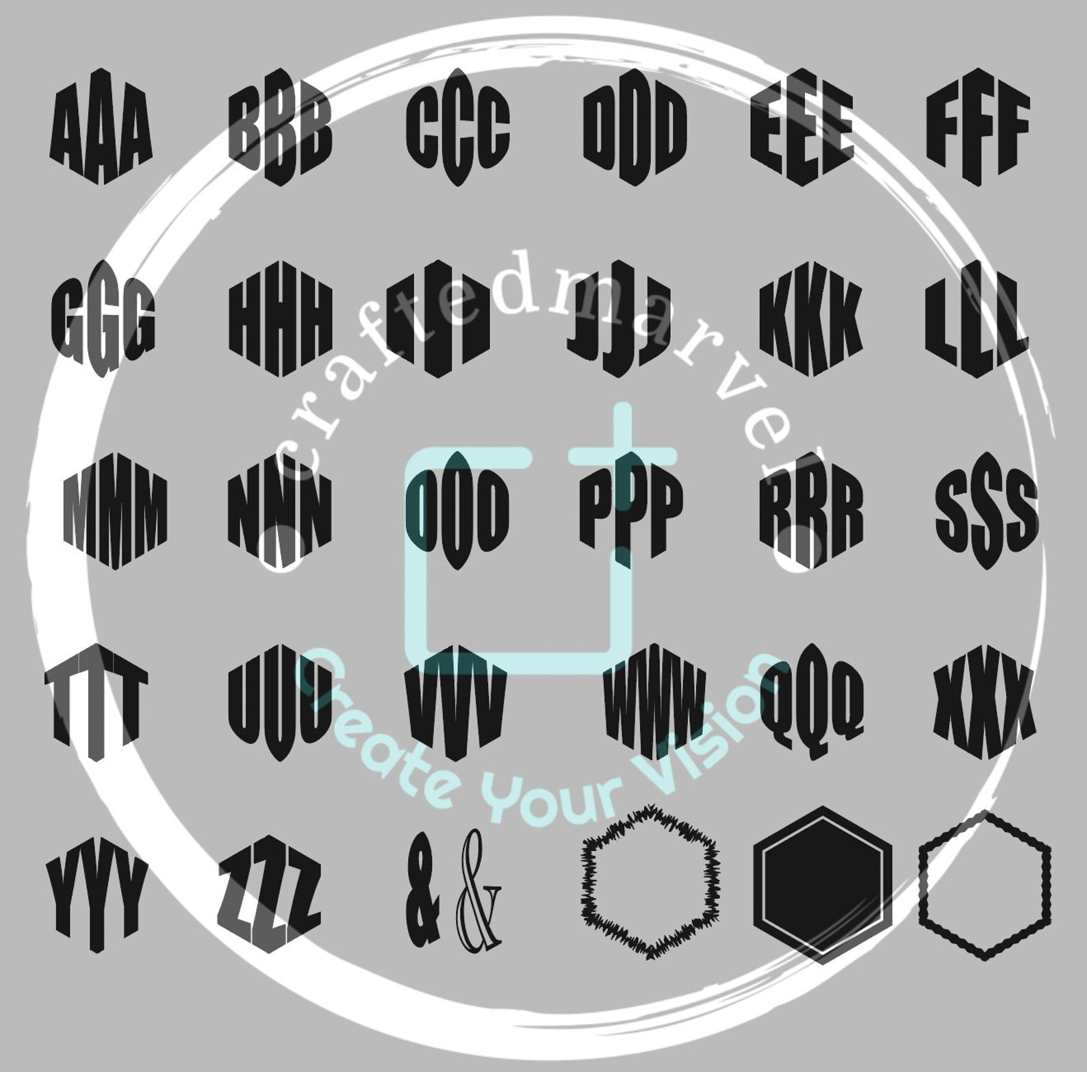 Hexagon Letters Svg, Initial Monogram Svg, Letter Font, Alphabet Svg ...