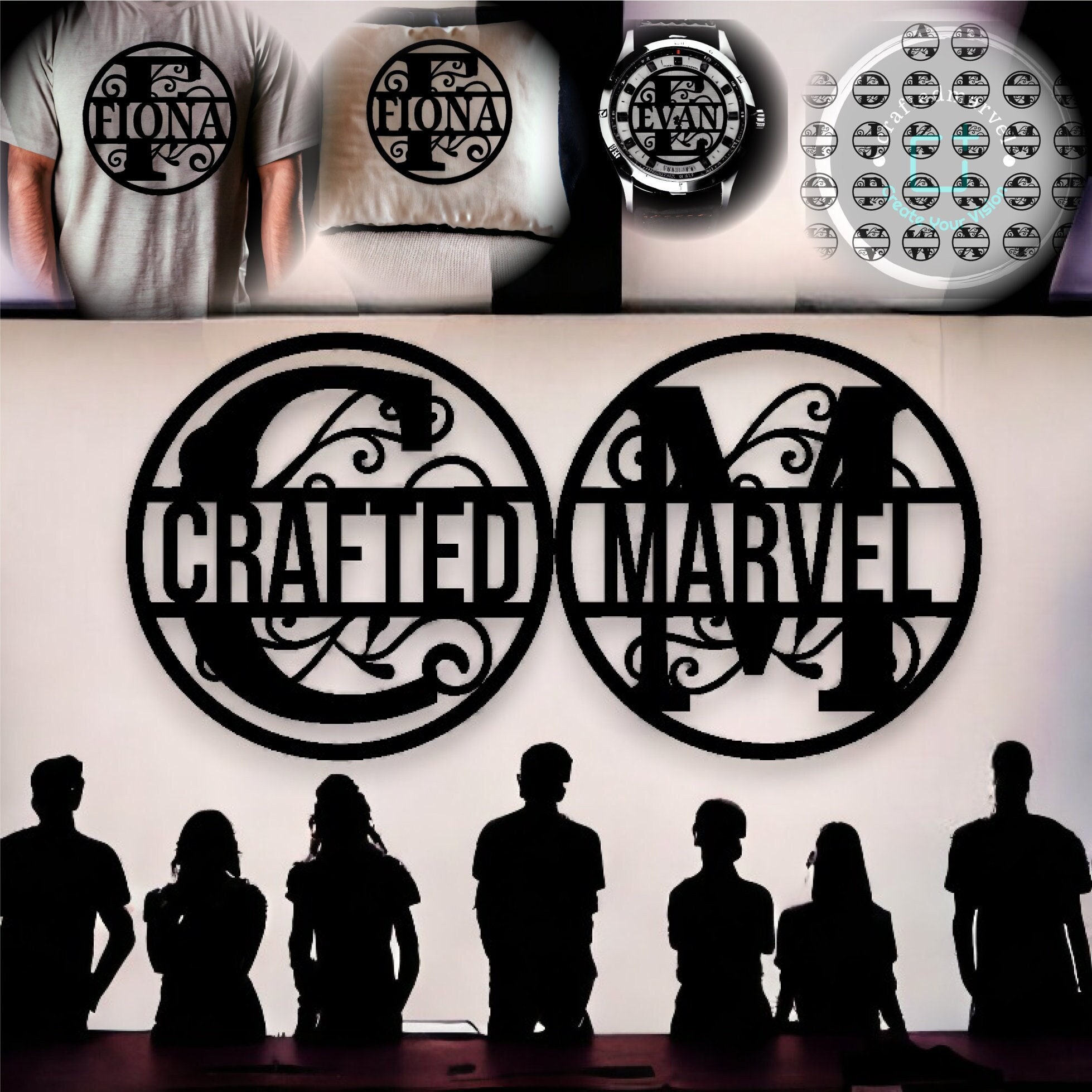 Monogram SVG/DXF/PNG, Laser Cut Wall Art, Split Monogram Frame Alphabet ...