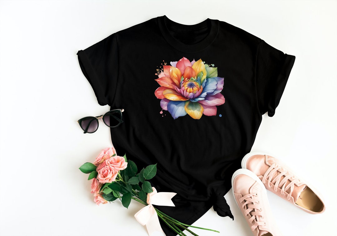 Watercolor Rainbow Flower T-shirt Vibrant Floral Tee - Etsy