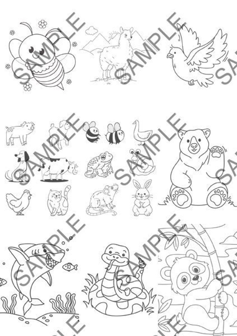 100 CUTE ANIMAL COLORING Pages! Farm Animals/birds/ Sea Animals/bugs ...