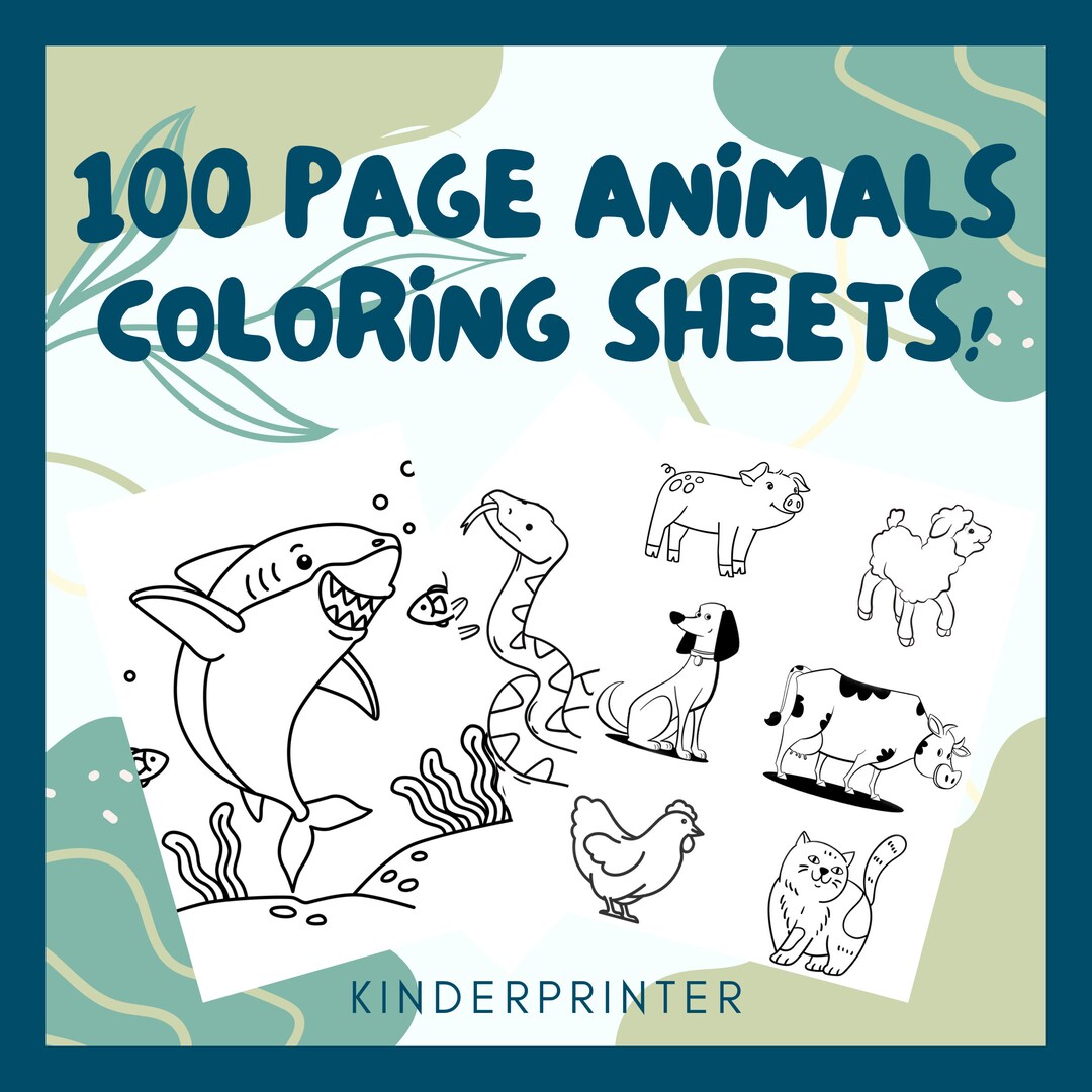 100 CUTE ANIMAL COLORING Pages! Farm Animals/birds/ Sea Animals/bugs ...