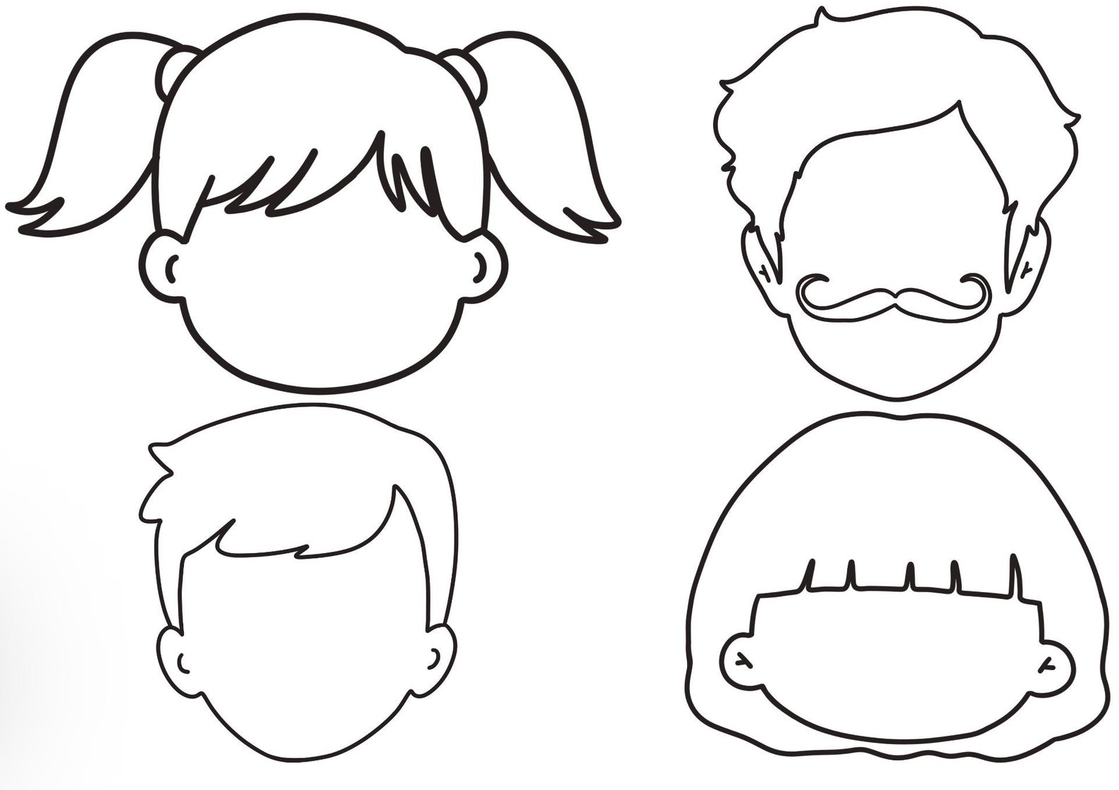 DIGITAL PRINT! 22 Cute & Fun Head Templates and Silhouettes for Kids ...