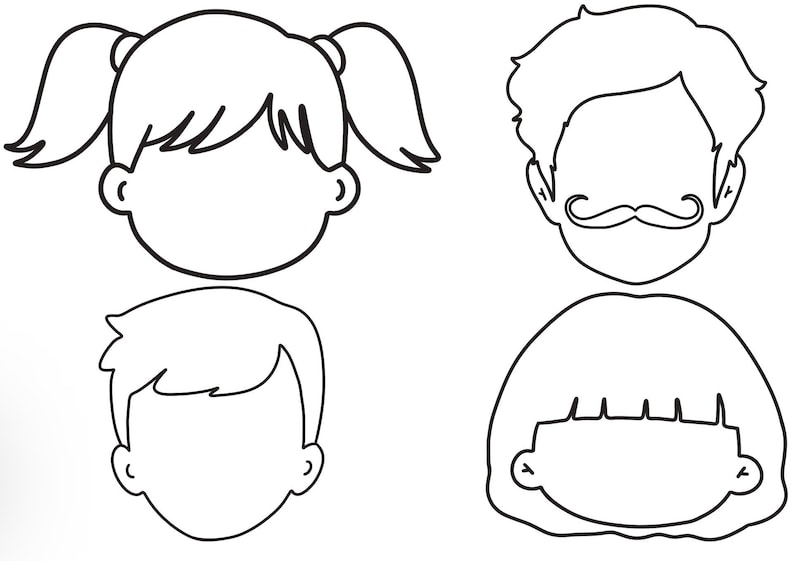 DIGITAL PRINT! 22 Cute & Fun Head Templates and Silhouettes for Kids ...