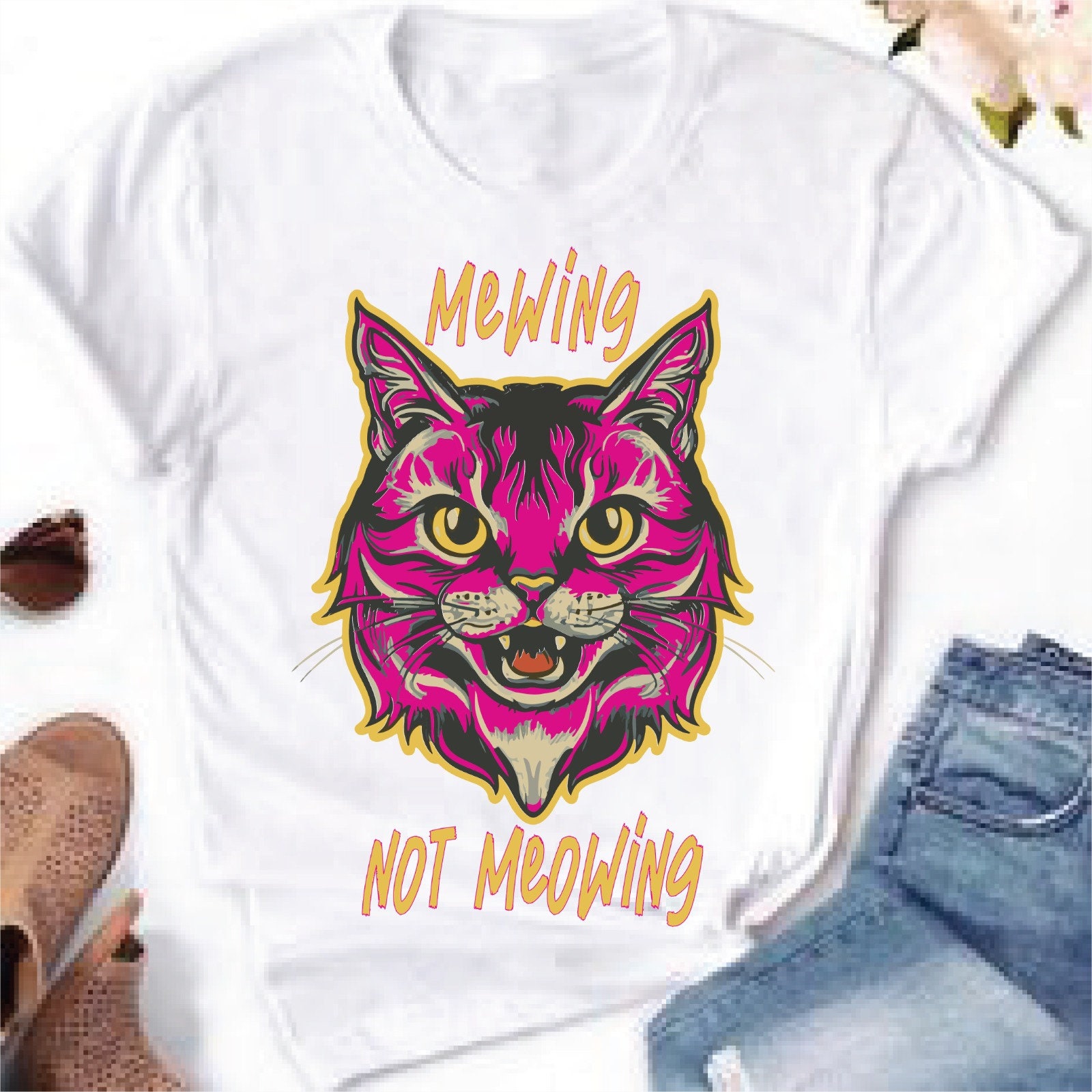 Funny Cat Meme Shirt Mewing Not Meowing Cat, Trend Gift T-shirt for Pet ...
