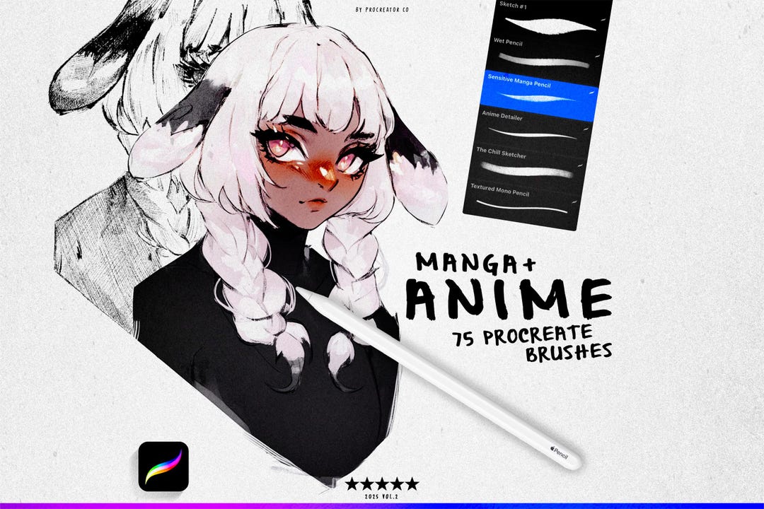 75 Manga and Anime Procreate Brushes, Manga Pen Procreate, Anime ...