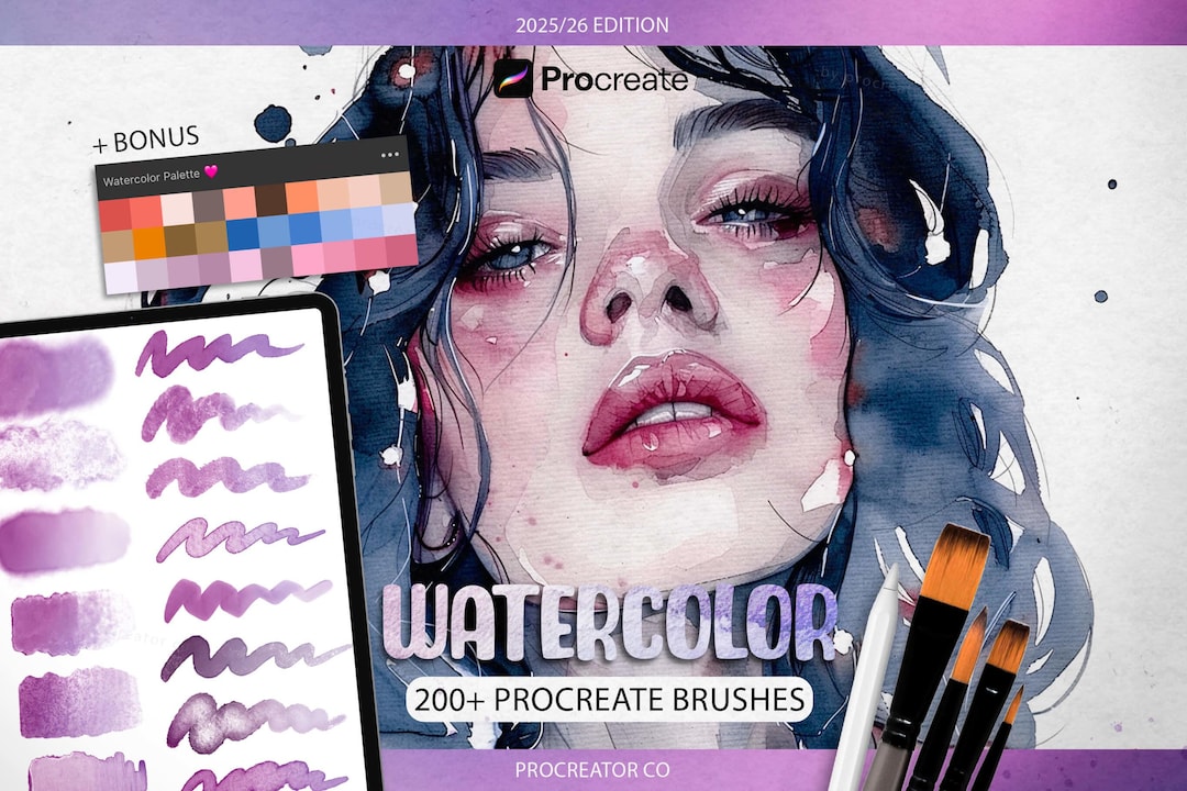 200+ Watercolor Brushes for Procreate - Mega Bundle, Digital Painting ...