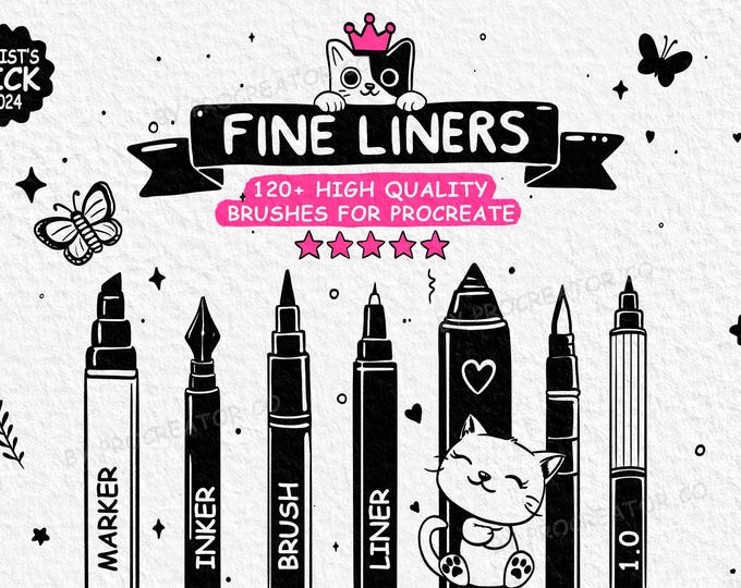 120 Fine Line Procreate Brushes, Procreate Micron, Line Art Brushes for ...
