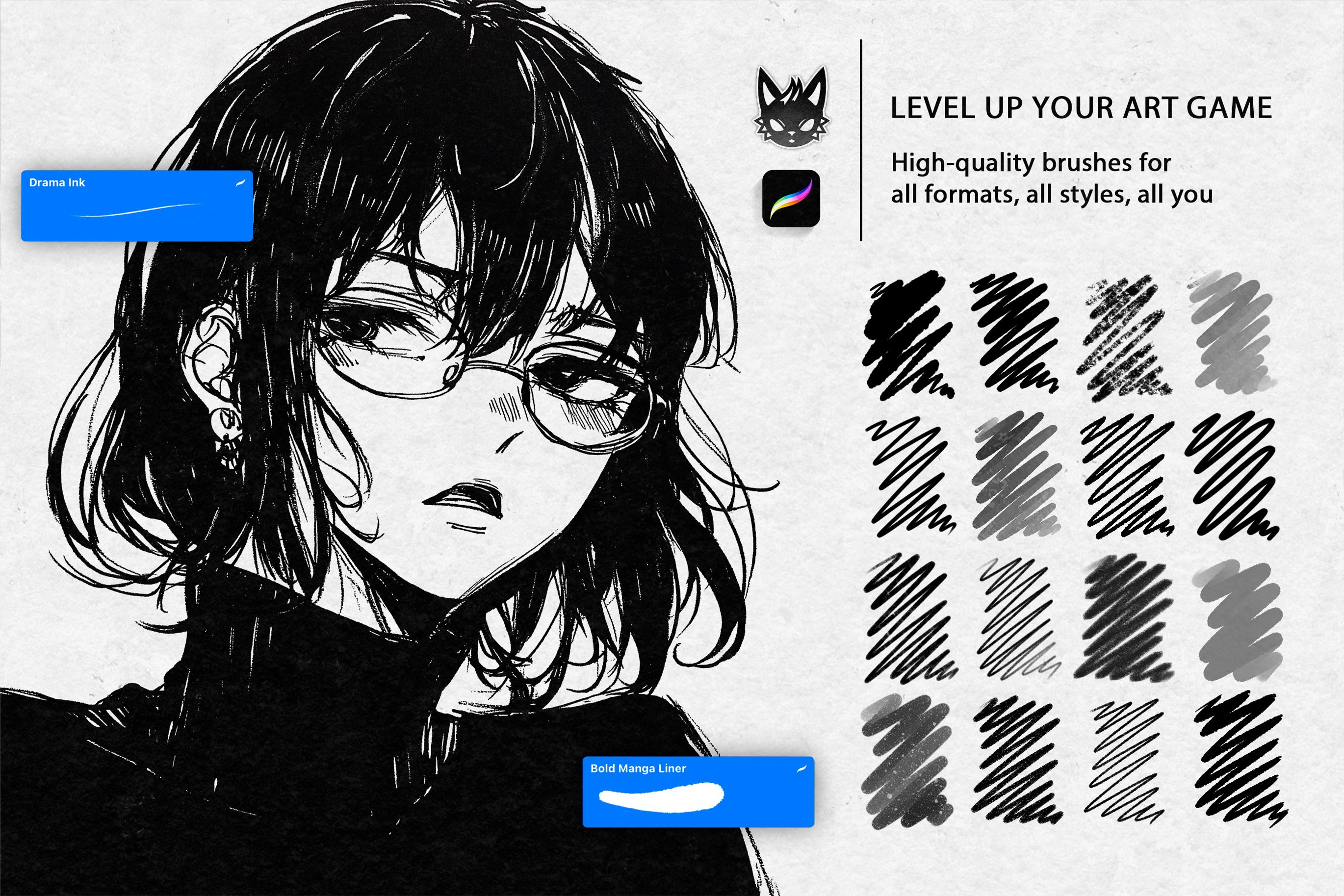 75 Manga and Anime Procreate Brushes, Manga Pen Procreate, Anime ...