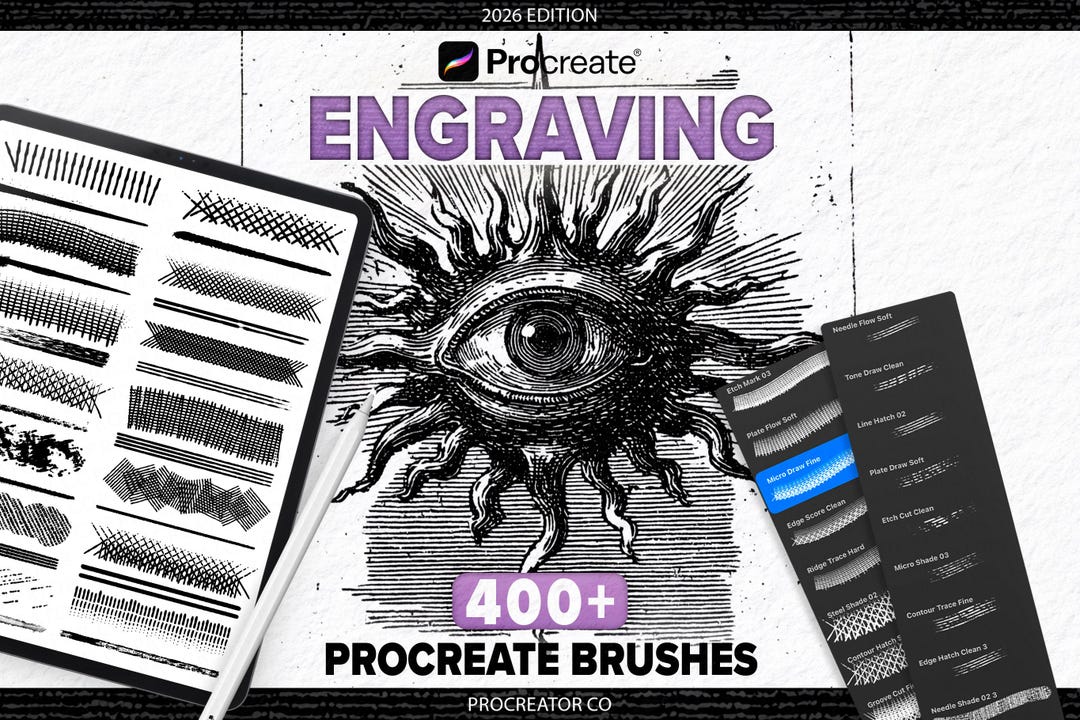 400+ Procreate Engraving Brushes | Realistic Linework, Crosshatching ...