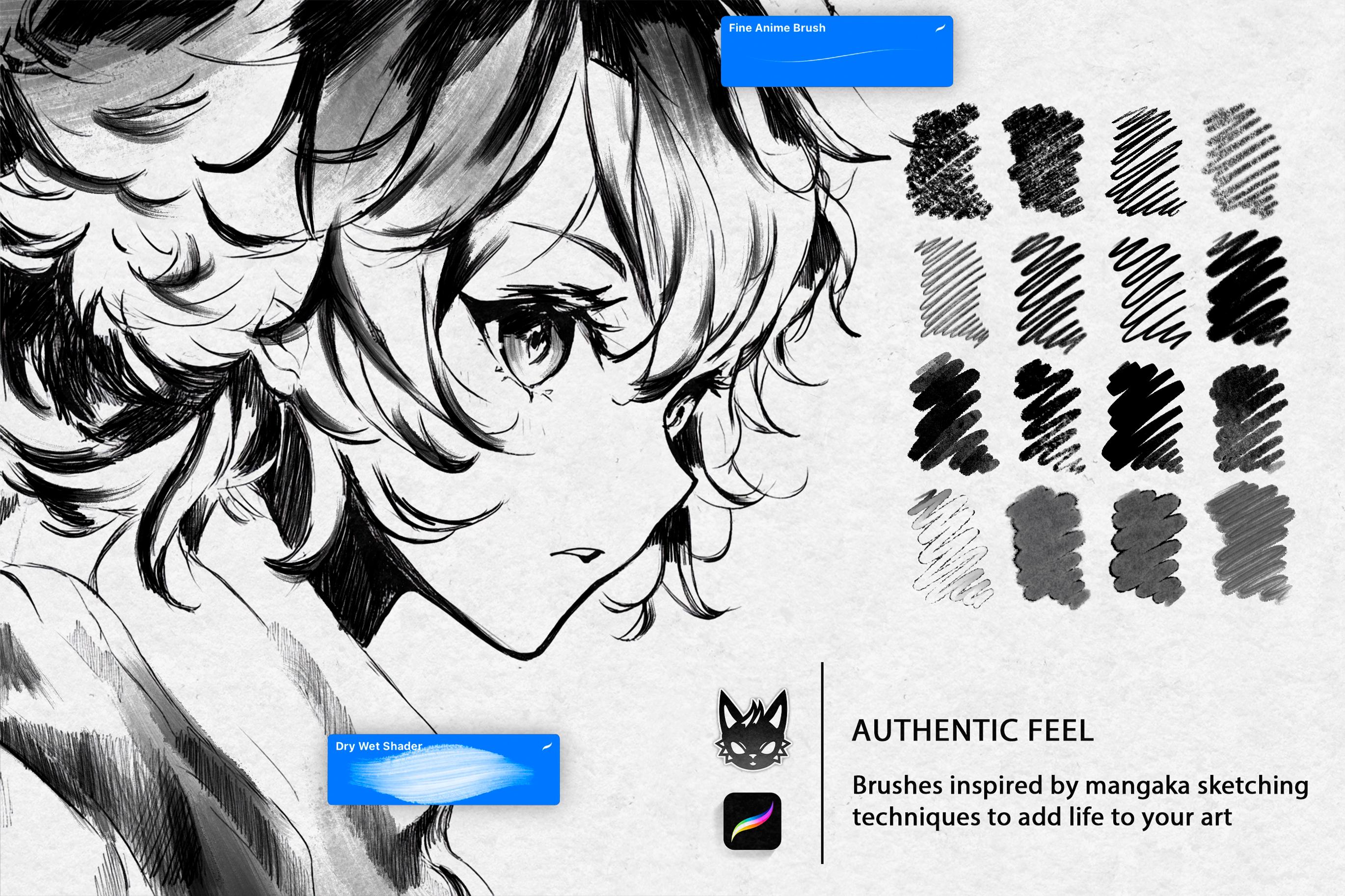 75 Manga and Anime Procreate Brushes, Manga Pen Procreate, Anime ...