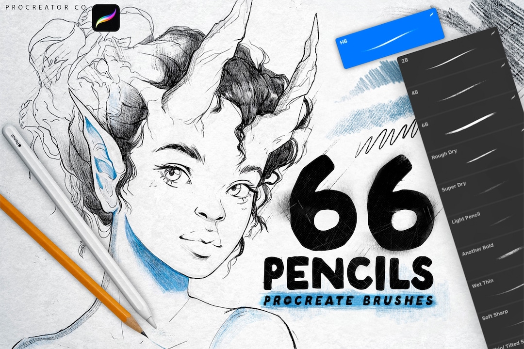 66 Pencil Procreate Brushes + 5 Bonus Paper Brushes, Sketch Brushes for ...