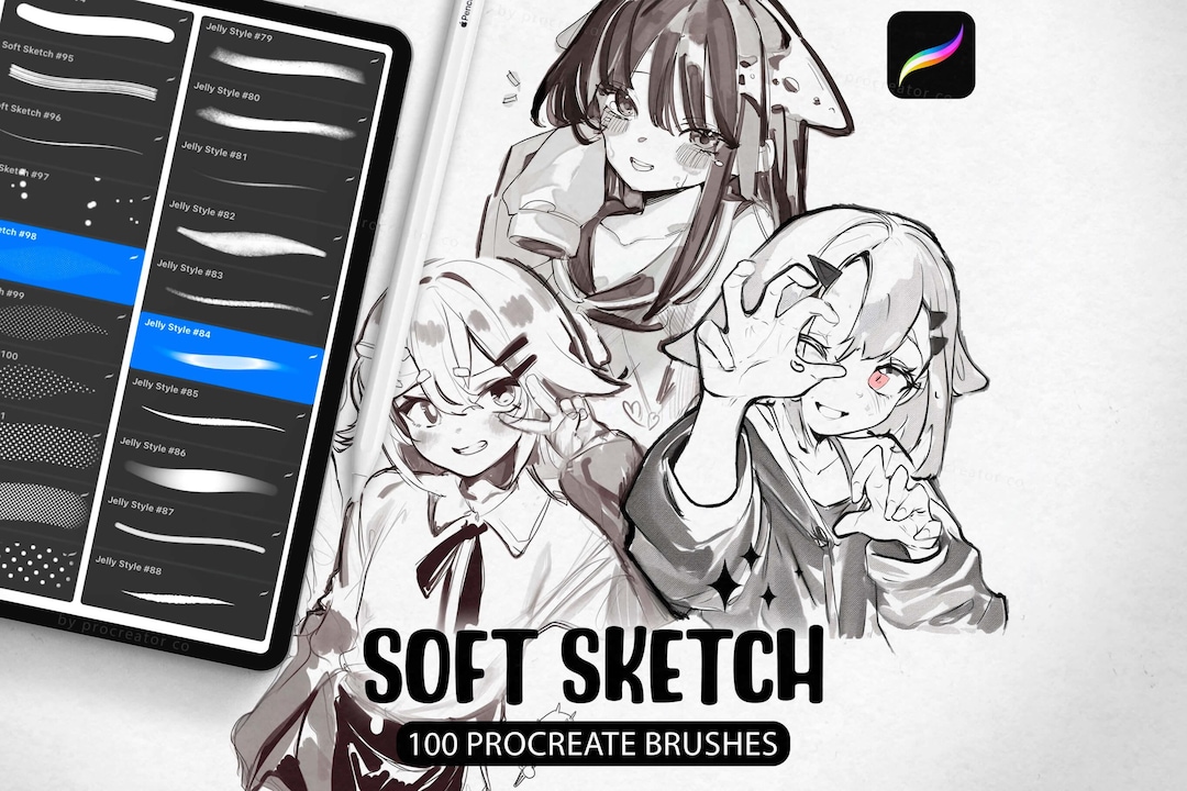 100+ Sketch & Line Art Procreate Brushes, Pencil Brushes Procreate, Ink ...